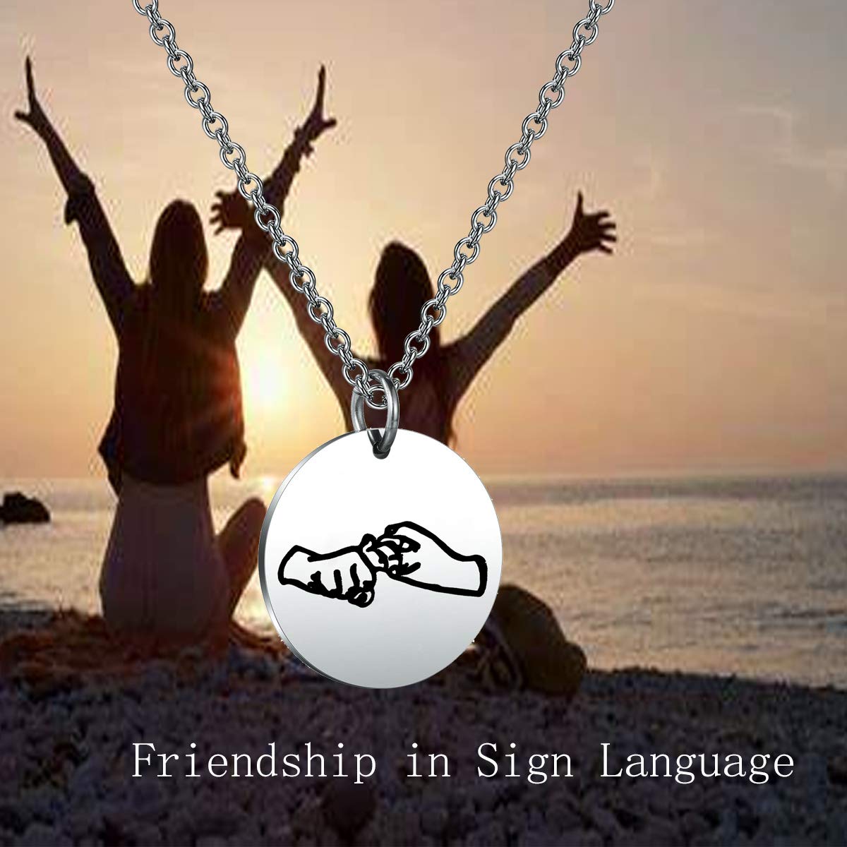 BEKECH ASL Necklace Friendship in Sign Language Charm Pendant Necklace Sign Language Jewelry ASL Friendship Gift ASL BFF Gift