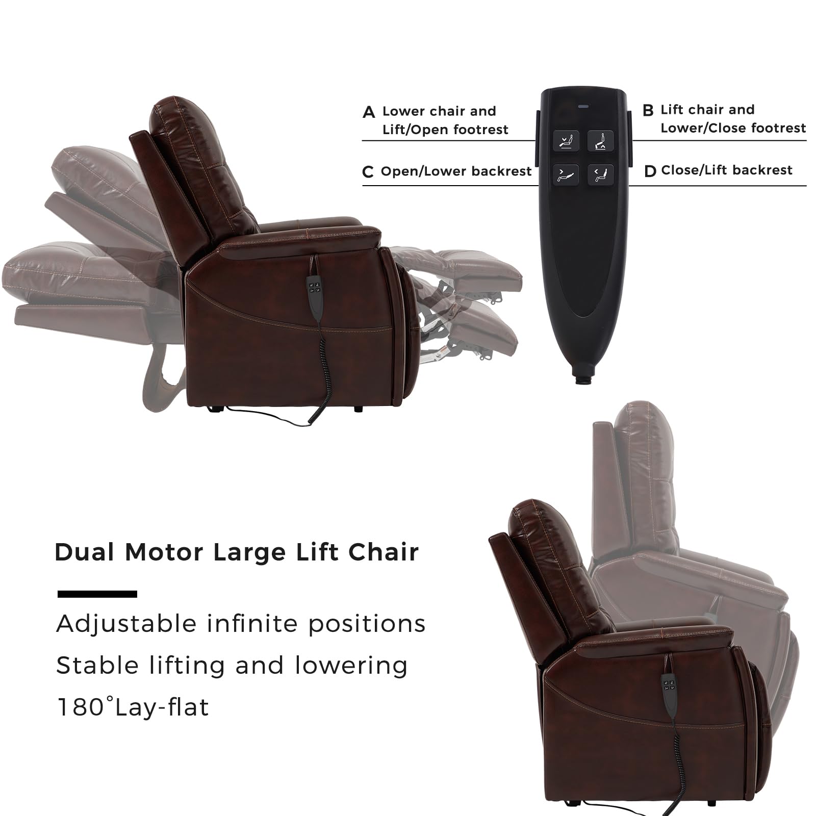 ASIMIL Large Power Lift Chairs Recliners for Elderly Dual OKIN Motor Infinite Position Ergonomics Sofa Lays Flat Chair,Hidden Cup Holder(Faux Leather,Red Brown