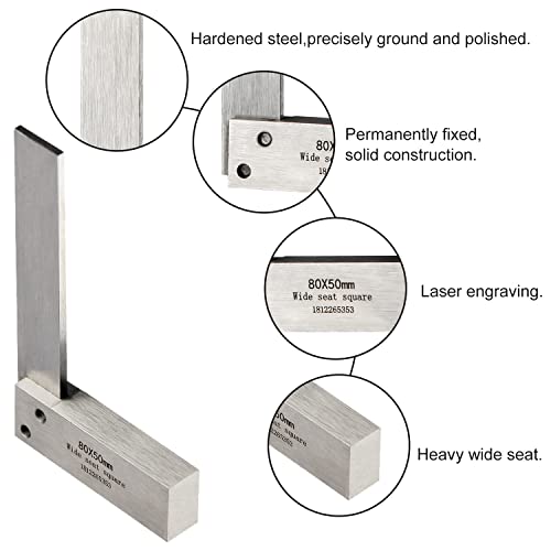 Boomgood Machinist Square Set Engineer Precision Mini Wide Base 90 Degree Right Angle Ruler Hardened Steel 4 Pieces, Silver (BG-0326)
