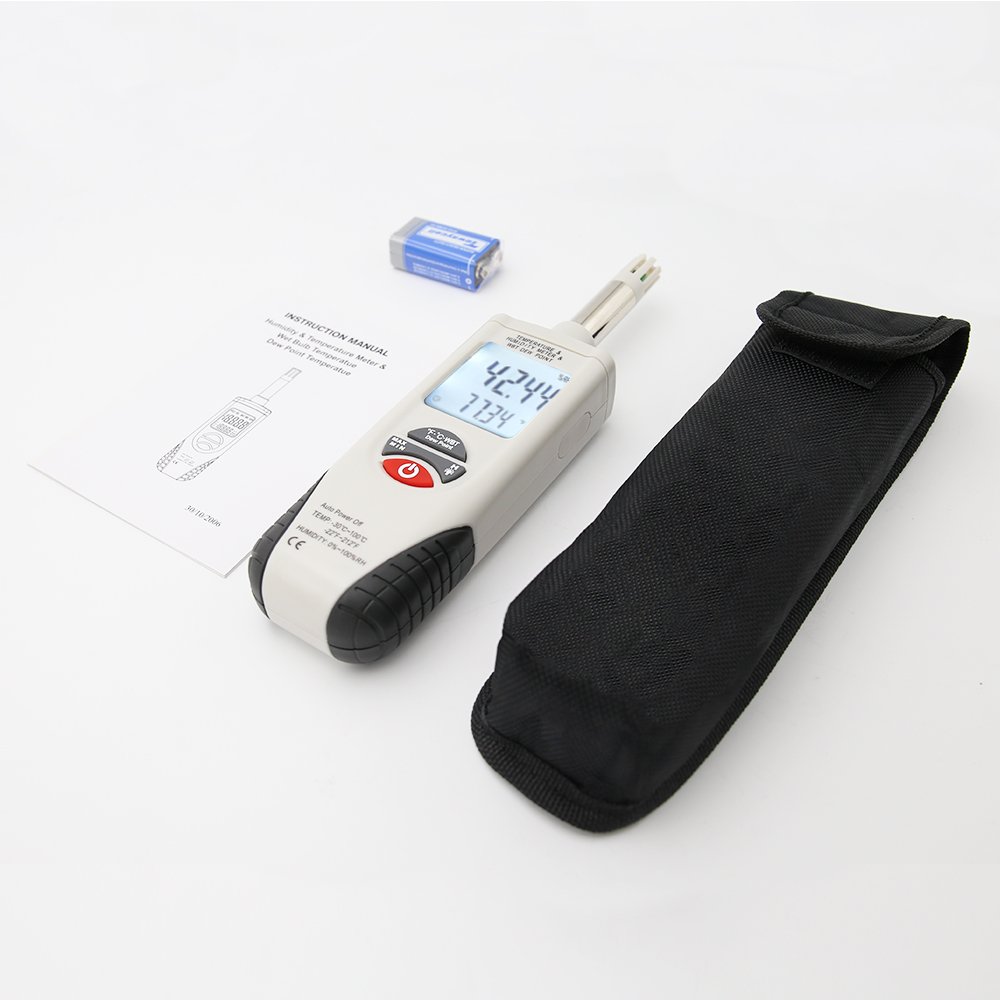 Hygro-Thermometer Psychrometer, Handheld Digital Humidity Temperature Meter with Dew Point and Wet Bulb Temperature, Dual Display Temperature & Humidity, Hti-Xintai