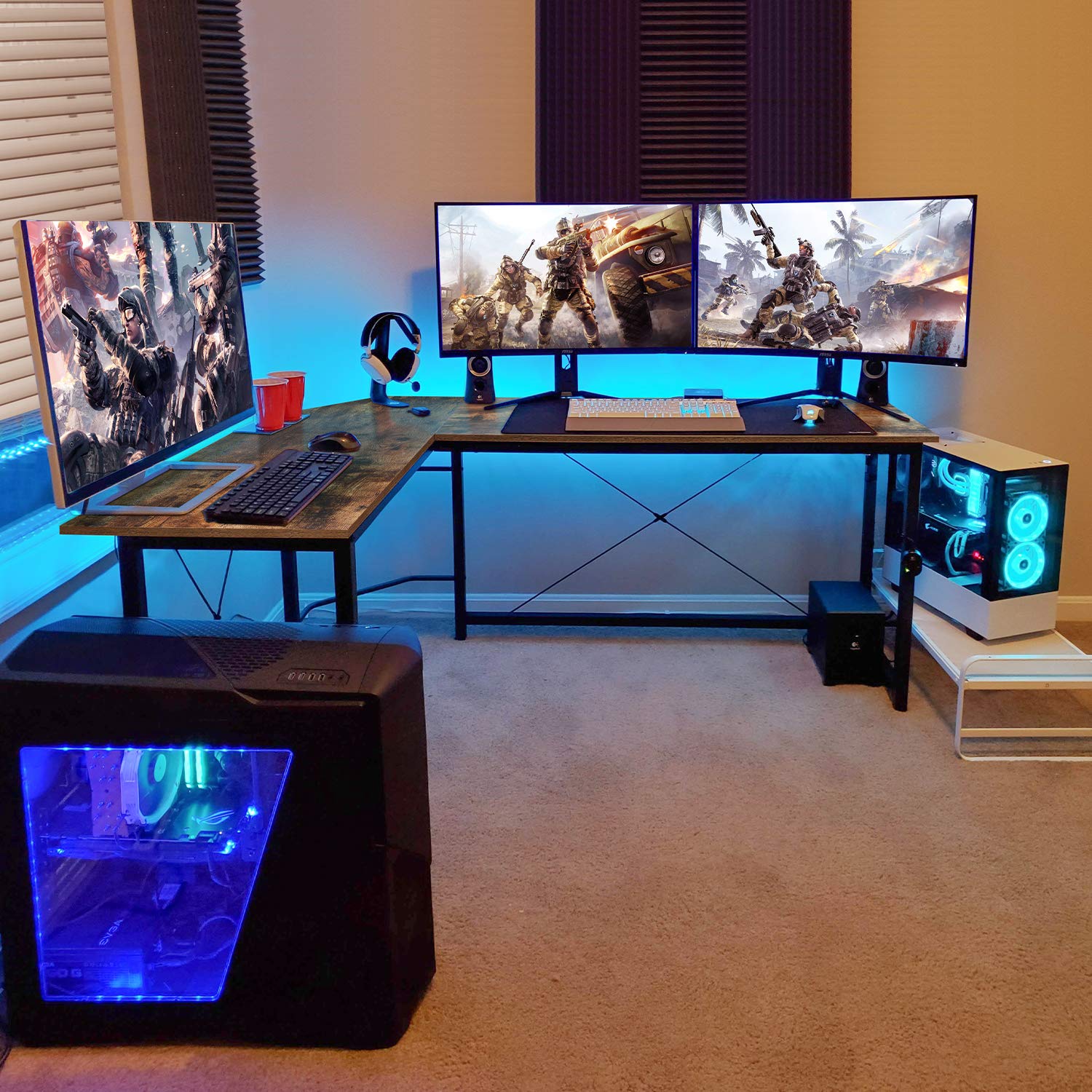 AuAg Modern 66.5ββ L-Shaped Home Office Desk, Larger Sturdy Computer PC Laptop Table, Corner Gaming Desk, Writing WorkstationDesk, Wooden Desk W/Monitor Stand