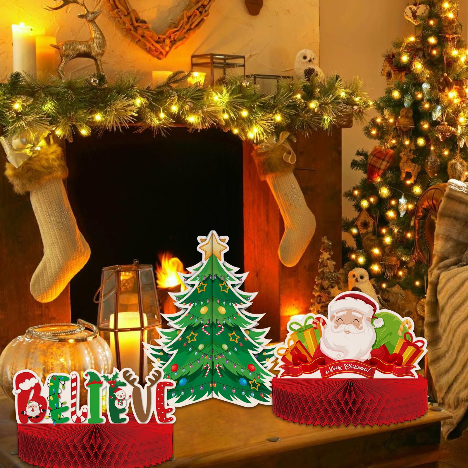 Christmas Decorations 12PCS Christmas Honeycomb Centerpieces Santa Winter Xmas Holiday Party Favors 3D Table Decor