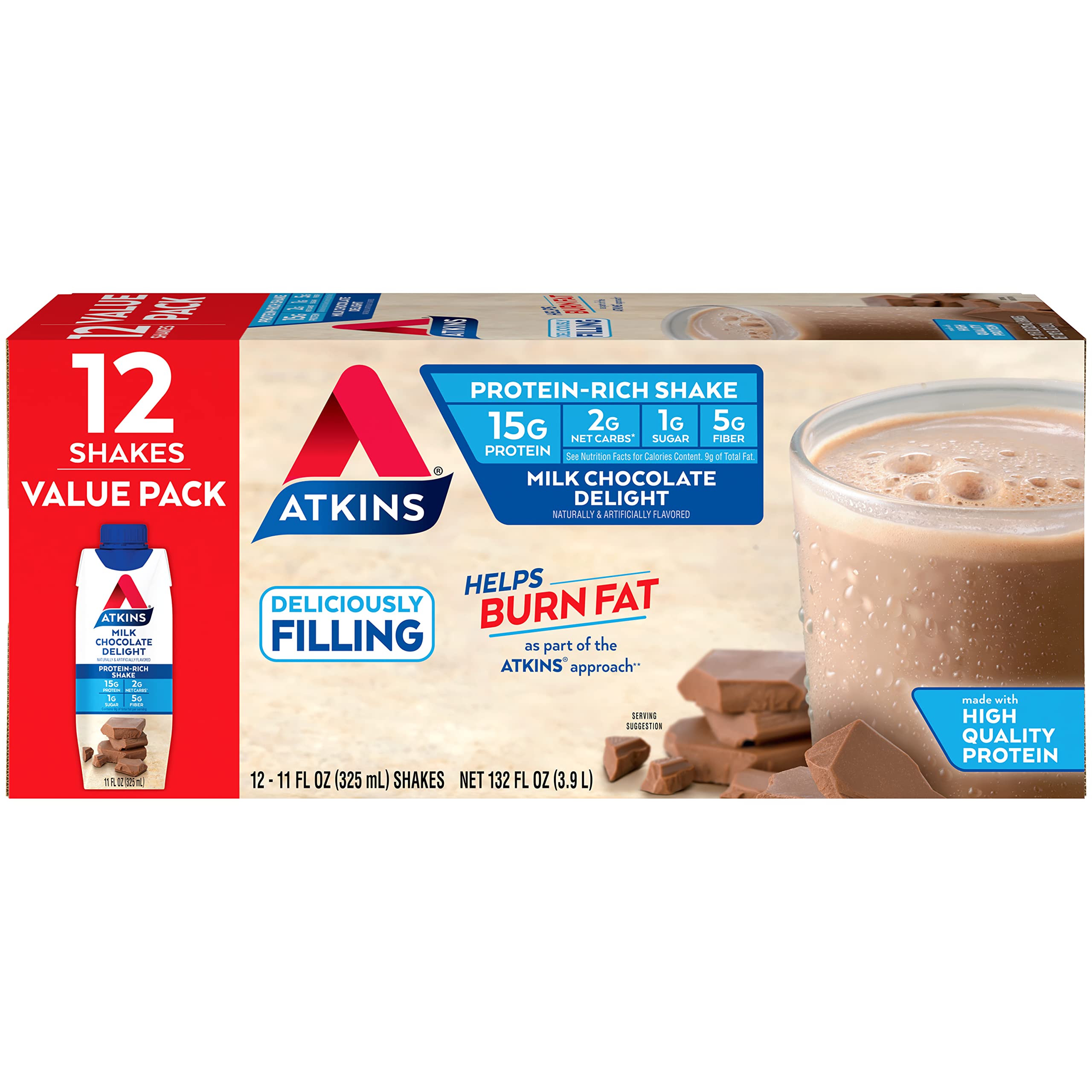 Atkins Milk Chocolate Delight and Mocha Latte Iced Coffee Protein Shakes Bundle (15g Protein, Low Glycemic)
