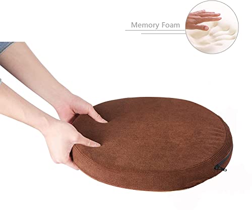 Big Hippo Memory Foam Chair Pads Round Chair Cushions Non Slip Seat Cushion for Dning Room Kitchen Bar Stool, Brown 16"