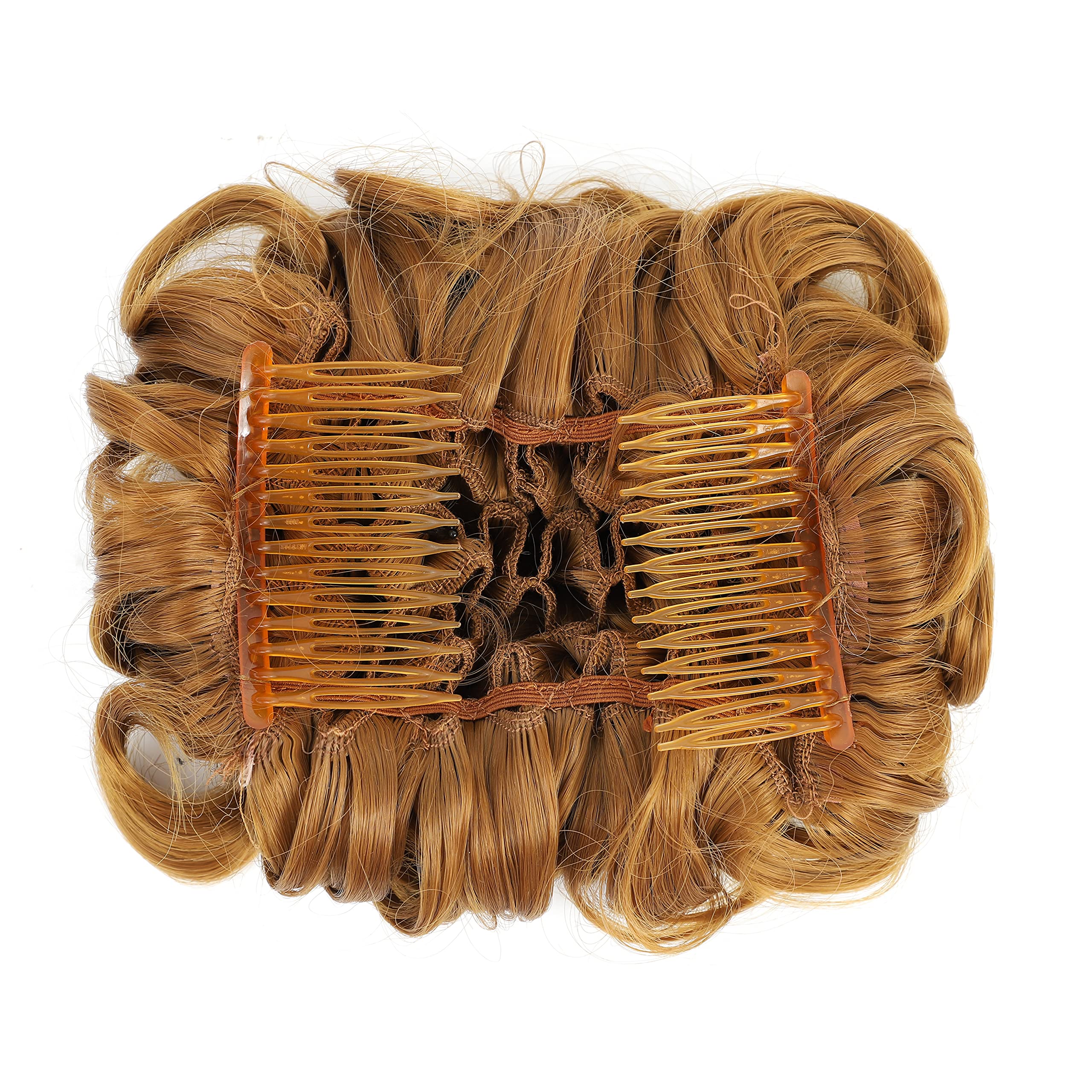 SWACC Short Messy Curly Dish Hair Bun Extension Easy Stretch hair Combs Clip in Ponytail Extension Scrunchie Chignon Tray Ponytail Hairpieces (Strawberry Blonde-27#)