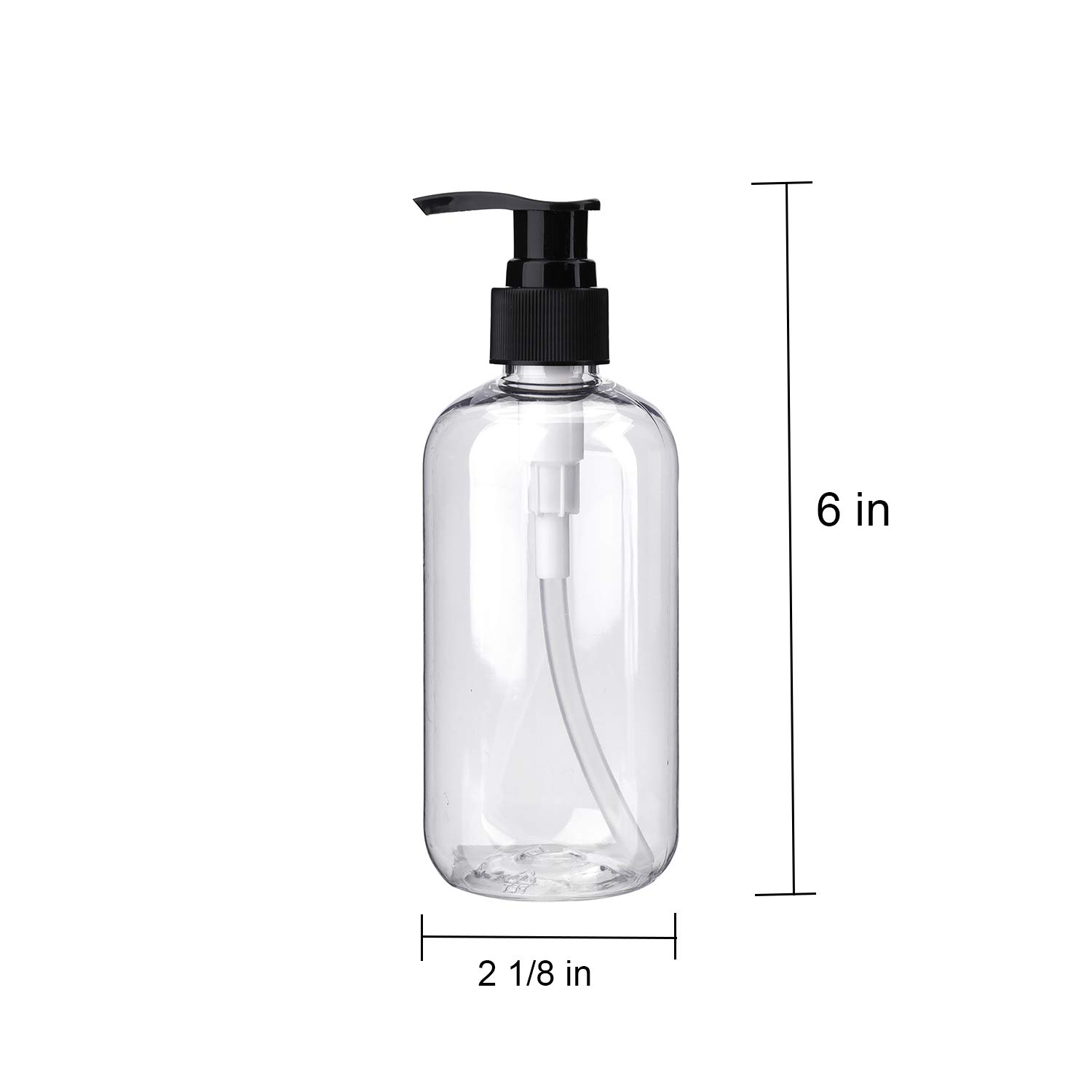 Bekith 16 Pack Empty Lotion Bottles with Black and White Pumps, 8oz Plastic Clear Round Bottles Containers for Creams, Hand Soap, Body Wash