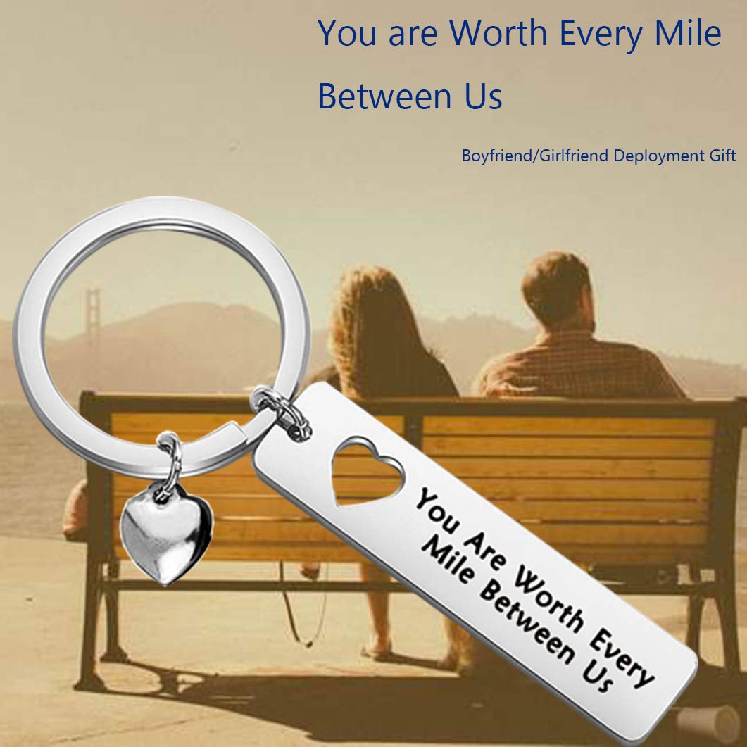 BEKECH Long Distance Relationship Gift Love Keychains for Couples You Are Worth Every Mile Between Us Keyring Going Away Jewelry Boyfriend Girlfriend Deployment Gift (silver)