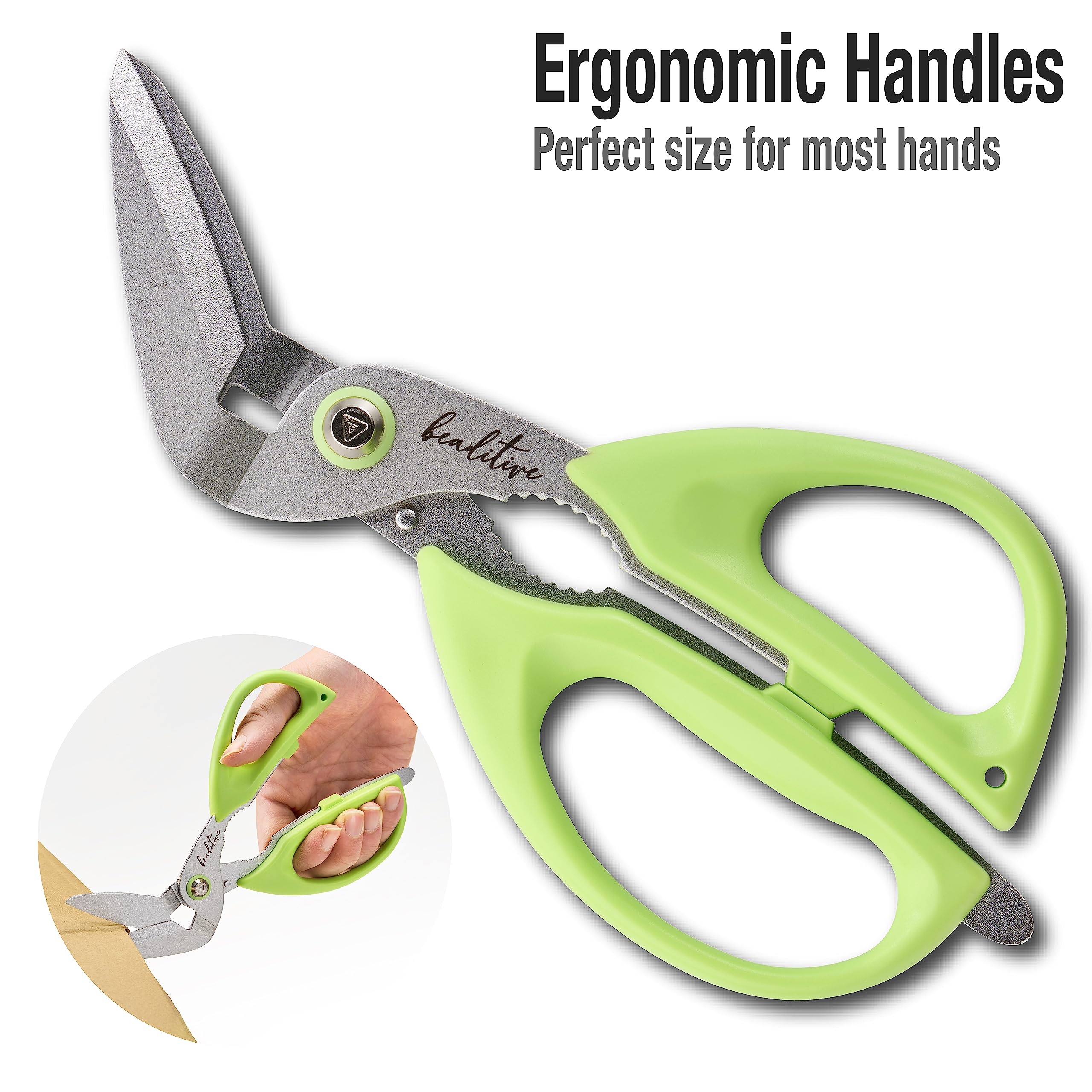 Beaditive Heavy Duty Multipurpose Angled Craft Scissors 7" - Japanese Stainless Steel, Serrated Blade - Craft Shears for Cardboard, Plastic, Leather, Fabrics, and Packaging