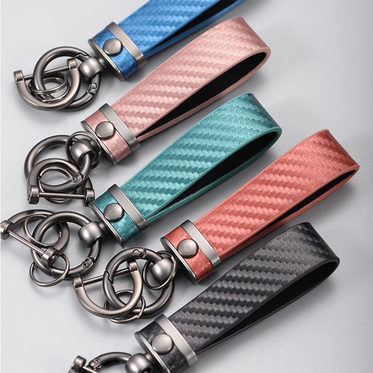 AUCELI Carbon Fiber Car Keychain, Car Accessories Microfiber Leather Car Key Fob Holder with 360 Degree Rotatable Keyring (Red)