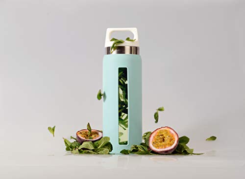 Sigg Glass Water Bottle-Dream Shade-Turquoise Soft Silicon Cover Leakproof-Dishwasher Safe-BPA Free-Broscilate Glass-22 Oz, 0.65
