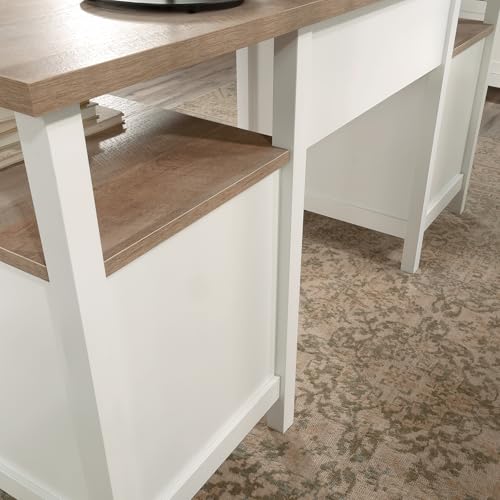 Sauder Cottage Road Computer Desk with Drawers, Home Office Desk with File Cabinet and Storage Shelves, in Soft White