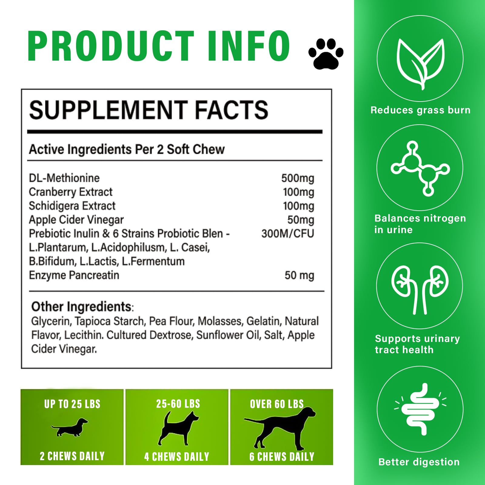 FILBA Dog Urine Neutralizer for Lawn, Grass Burn Spot Supplement Soft Chews for Dog Urine, Support Bladder, Kidney&Urinary Tract, Reduce Grass Burn/Pee/Yellow Spots, 120 Chews