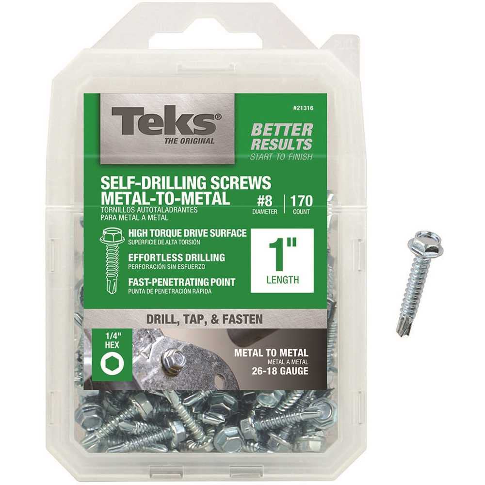 Teks 21316 Screw, 8 Thread, 1 in L, Coarse Thread, Hex Drive, Self-Drilling, Self-Tapping Point, Steel, Zinc, 170 PK - pack of 170