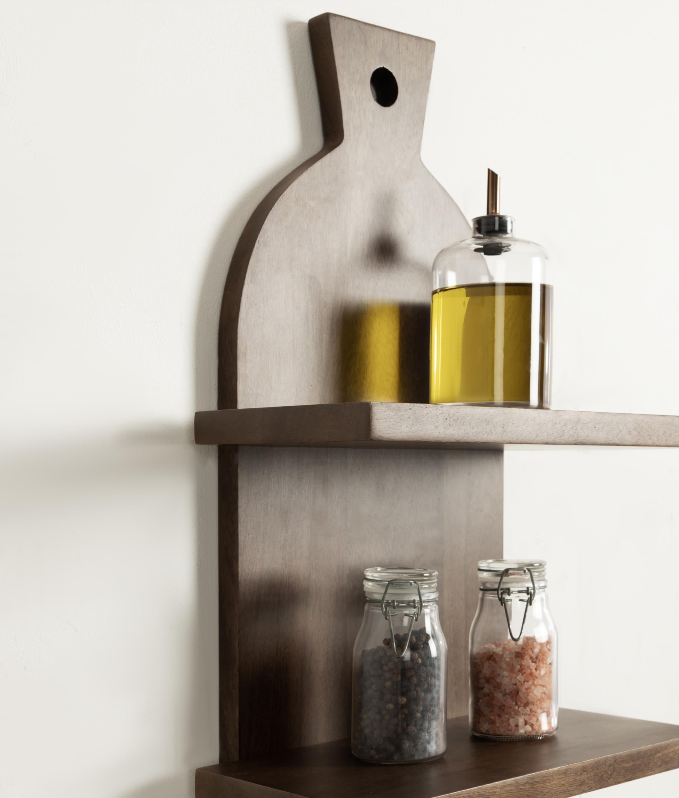 Kate and Laurel Braxton Modern Farmhouse Three-Tier Wall Shelf, 12 x 7 x 32, Natural Brown, Transitional Tiered Wood Display Shelf for Kitchen Spice Rack