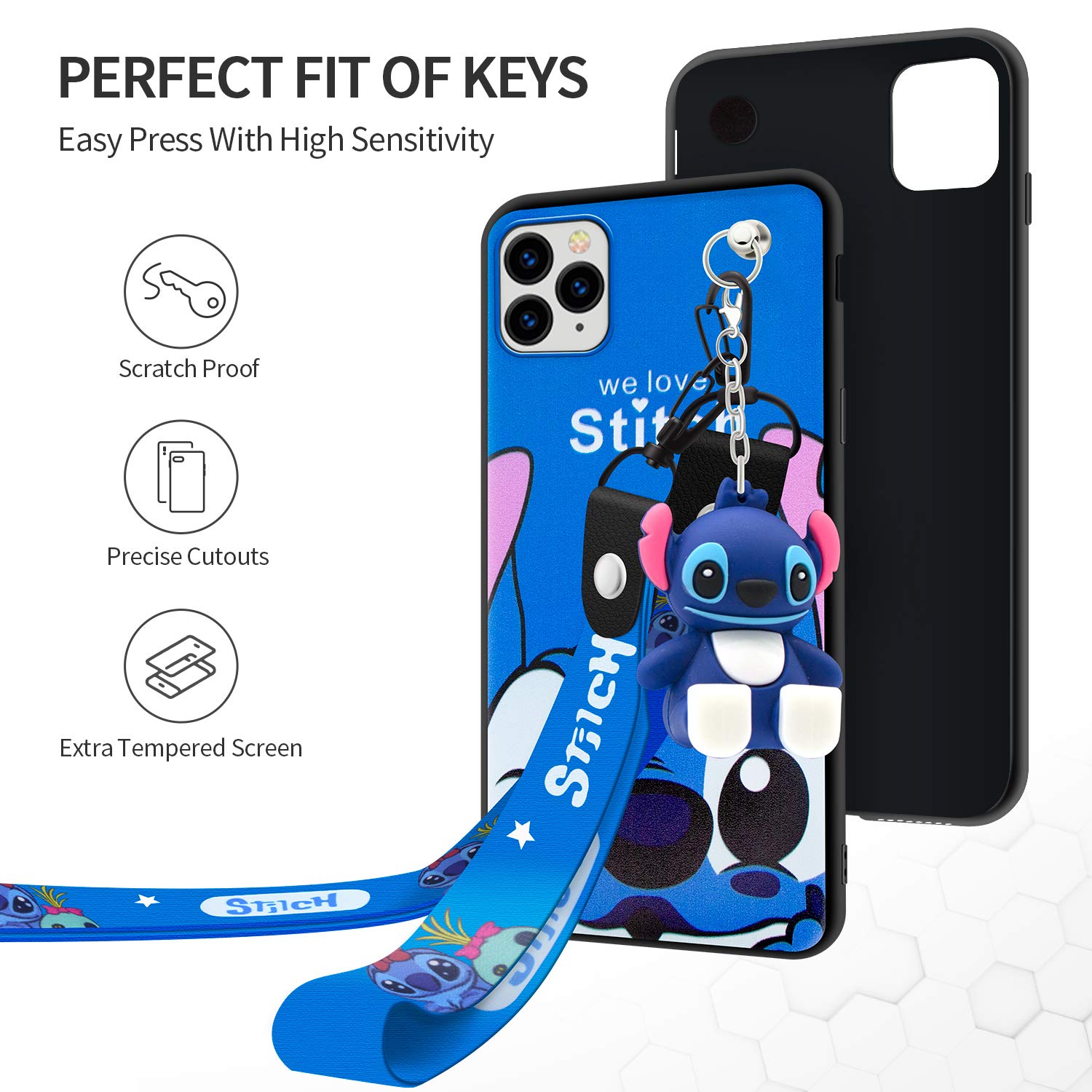 BABY FUN iPhone 11 Case with HD Screen Protector, 2 Lanyard, Cell Phone Stand, Cute Cartoon 3D Character Silicone Cover Case for iPhone 11