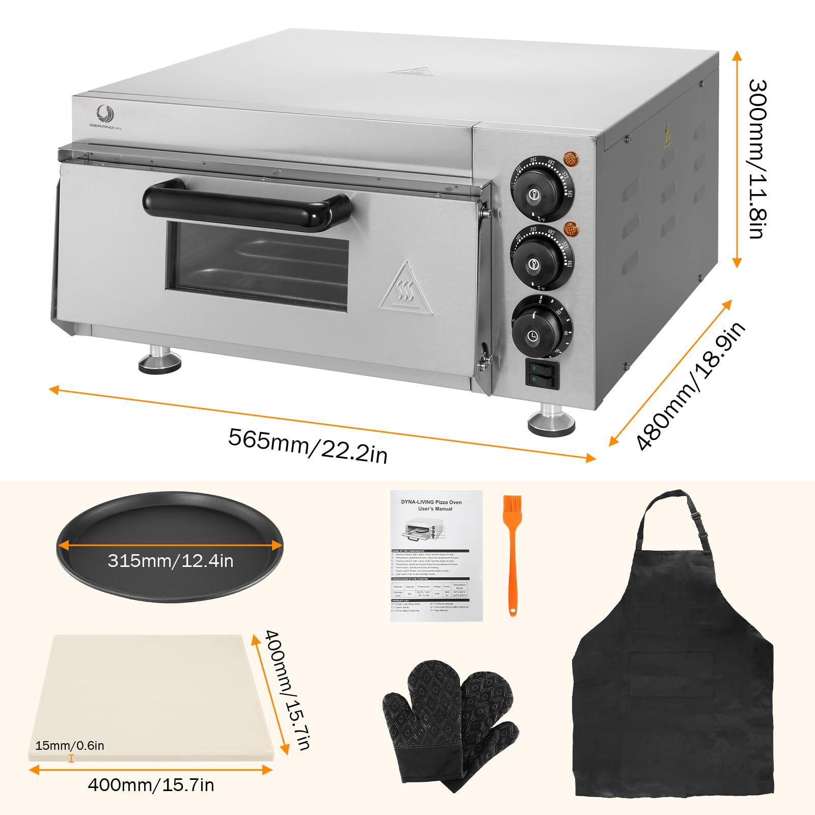 BEAMNOVA Electric Commercial Pizza Oven Countertop,1900W Adjustable Temperature Pizza Oven with 12 Inch Pizza Pan and Pizza Stone for Restaurant Home Pretzels Bakedā¦
