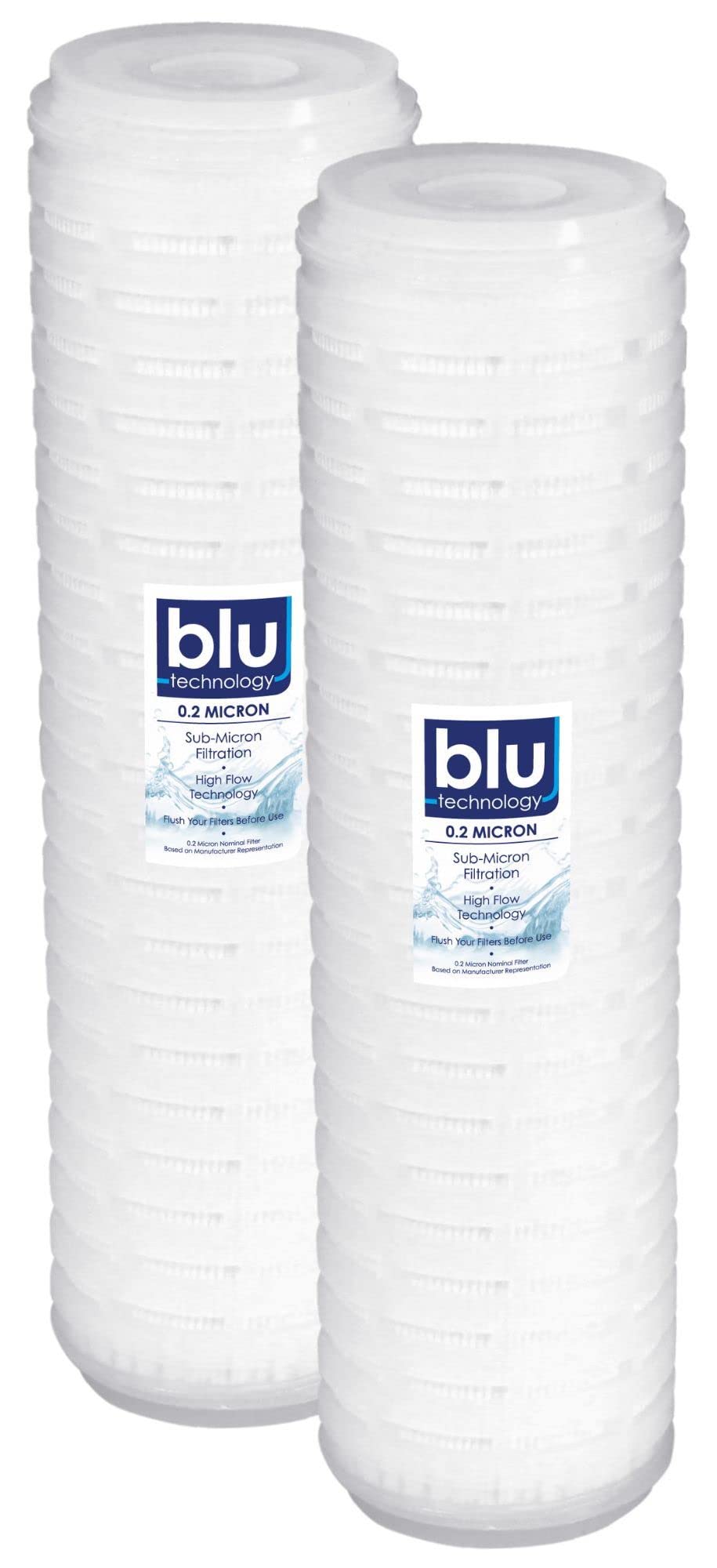 Blu Tech 0.2 Micron High Flow Water Filter 2 Pack, 2.5” x 10”, for RV Water Filter System, 10-Inch Filter Superior to 5 Micron Water Filter, or Used as a 10 Inch Whole House Water Filter Cartridge