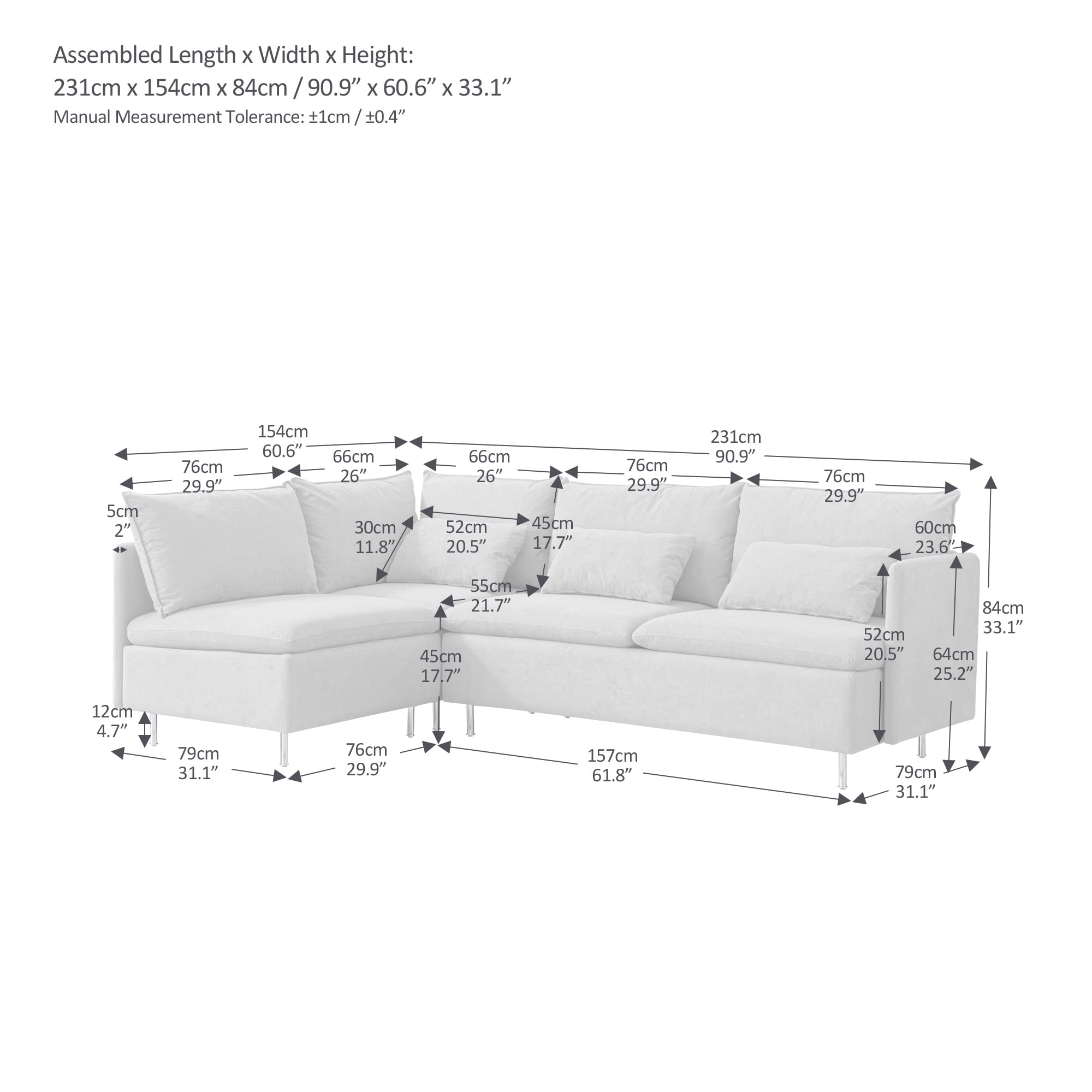 kevinplus 90.9'' Modern Sectional Sofa Couch for Living Room, Modular L-Shaped Corner Sofa Couch 3- Seat for Apartment Studio Home Office, Metal Leg and Cotton Linen Fabric, Beige