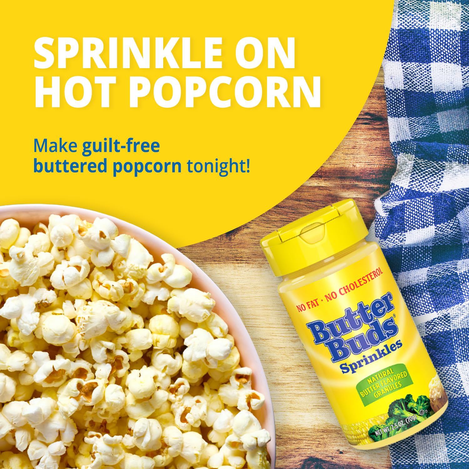 Butter Buds Sprinkles Butter Flavored Granules - Low Calorie, Fat-Free Butter Spray Alternative for Healthy Snacks and Meals, Lightly Salted Butter Popcorn Seasoning, 2.5 Oz (Pack of 3)