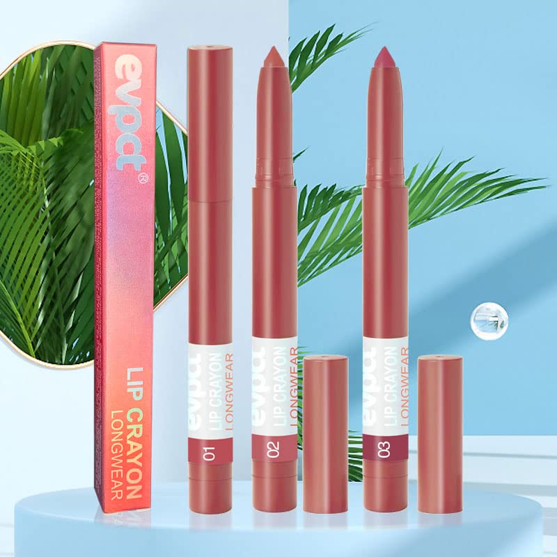 BINGBRUSH 3 Colors Crayon Matte Longwear Lipstick Pack Set,Moisture Smooth Lipliner With Built-in Sharpener Ultimate for Makeup- Nourishing Lipgloss