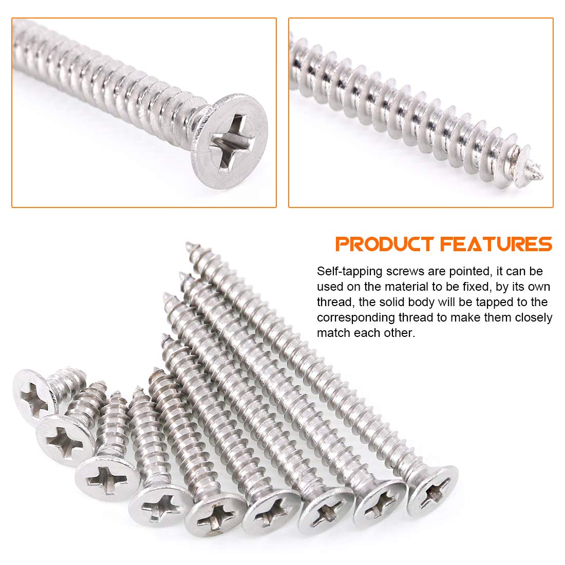 Rustark 210Pcs [#6 5/16'' to 1-1/2''] 304 Stainless Steel Flat Head Phillips Cross Wood Screw Drive Self-Drilling Screws Assortment Kit