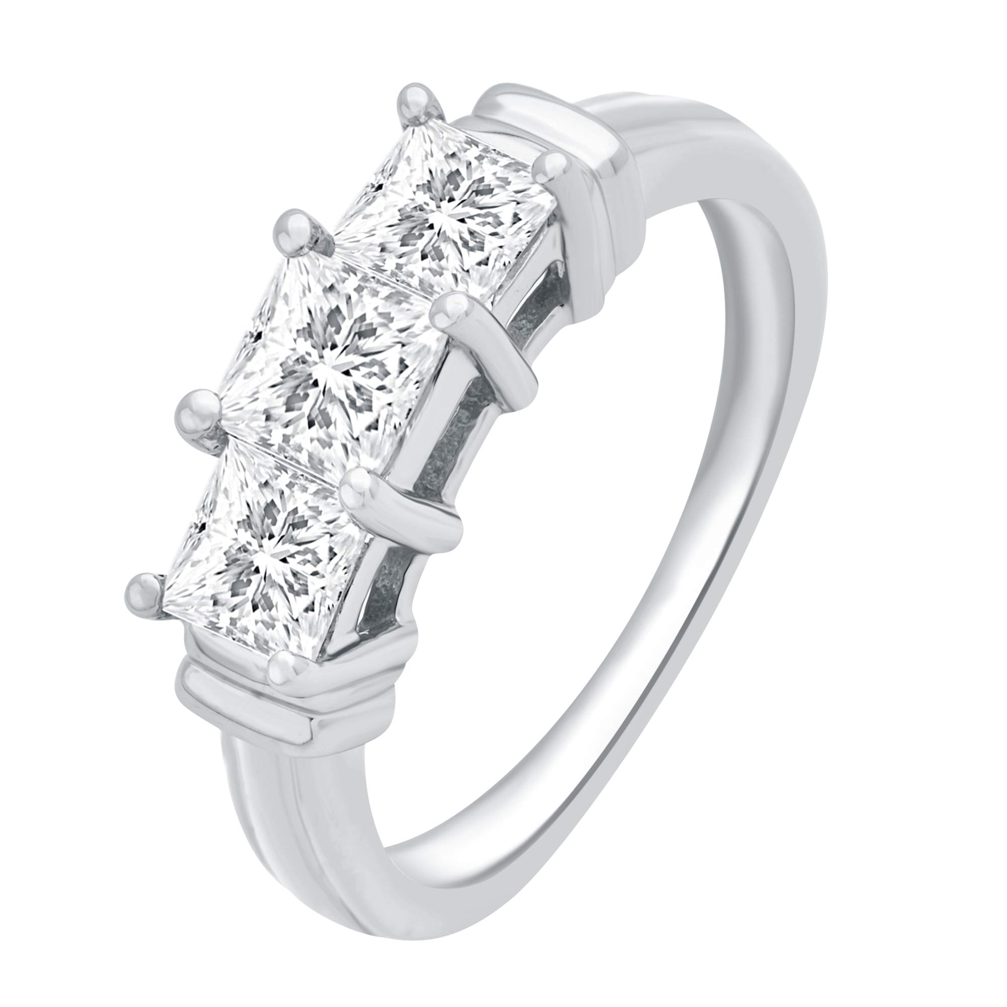 Beyond Brilliance 1.0 Carat Diamond, Prong-Set 14K White Gold 3 Stone Princess Diamond Promise Ring (H-I, I2-I3) Natural Diamond Wedding Band For Women | Gift Box Included