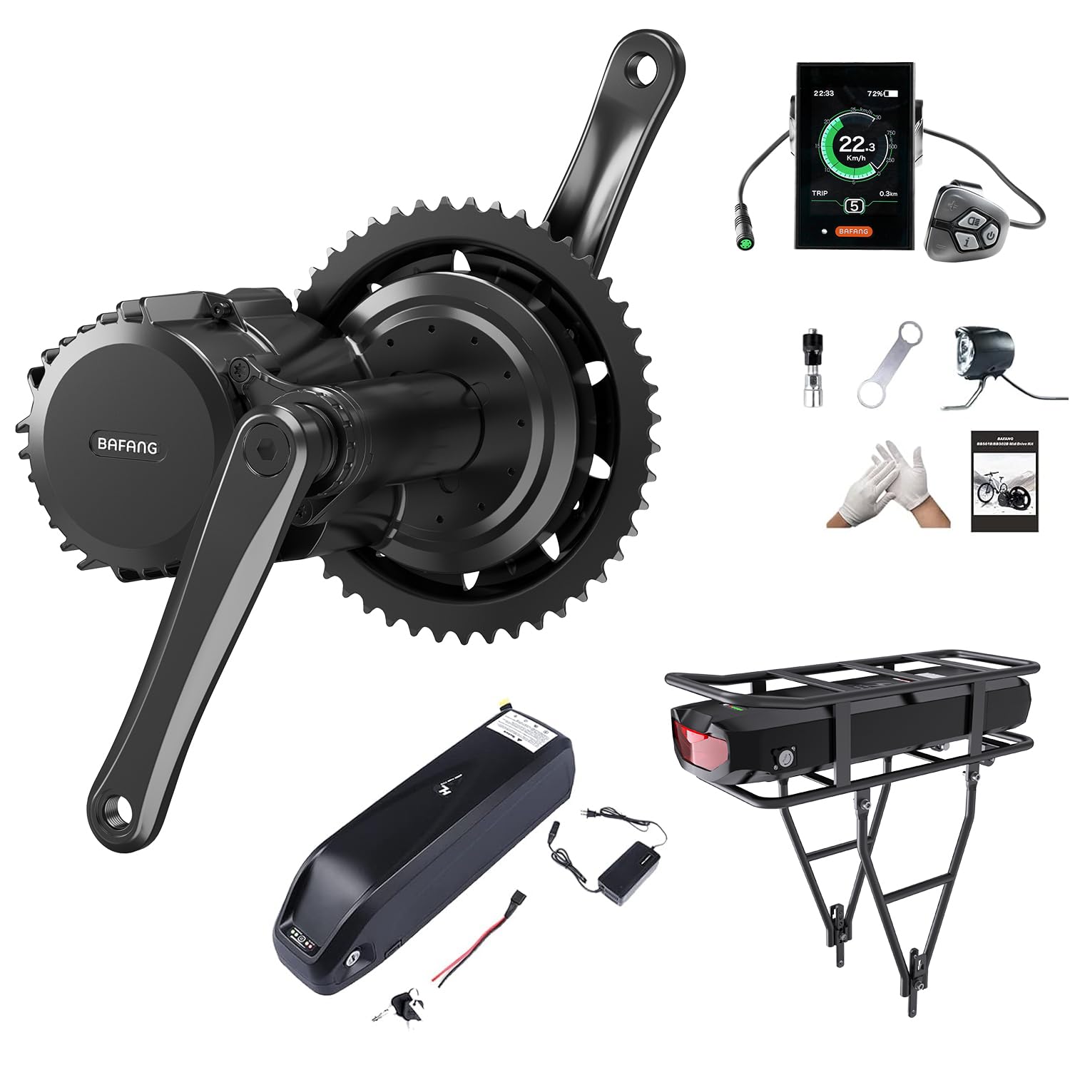 BAFANG BB120mm 1000W Mid Drive Kit : BBS03 HD 48V Motor with 20Ah Shark Battery, 8Fun M615 Motor with DPC18 Display & 40T Chainring, G320 DIY Electric Bike Conversion Kit for Mountain Road Ebike