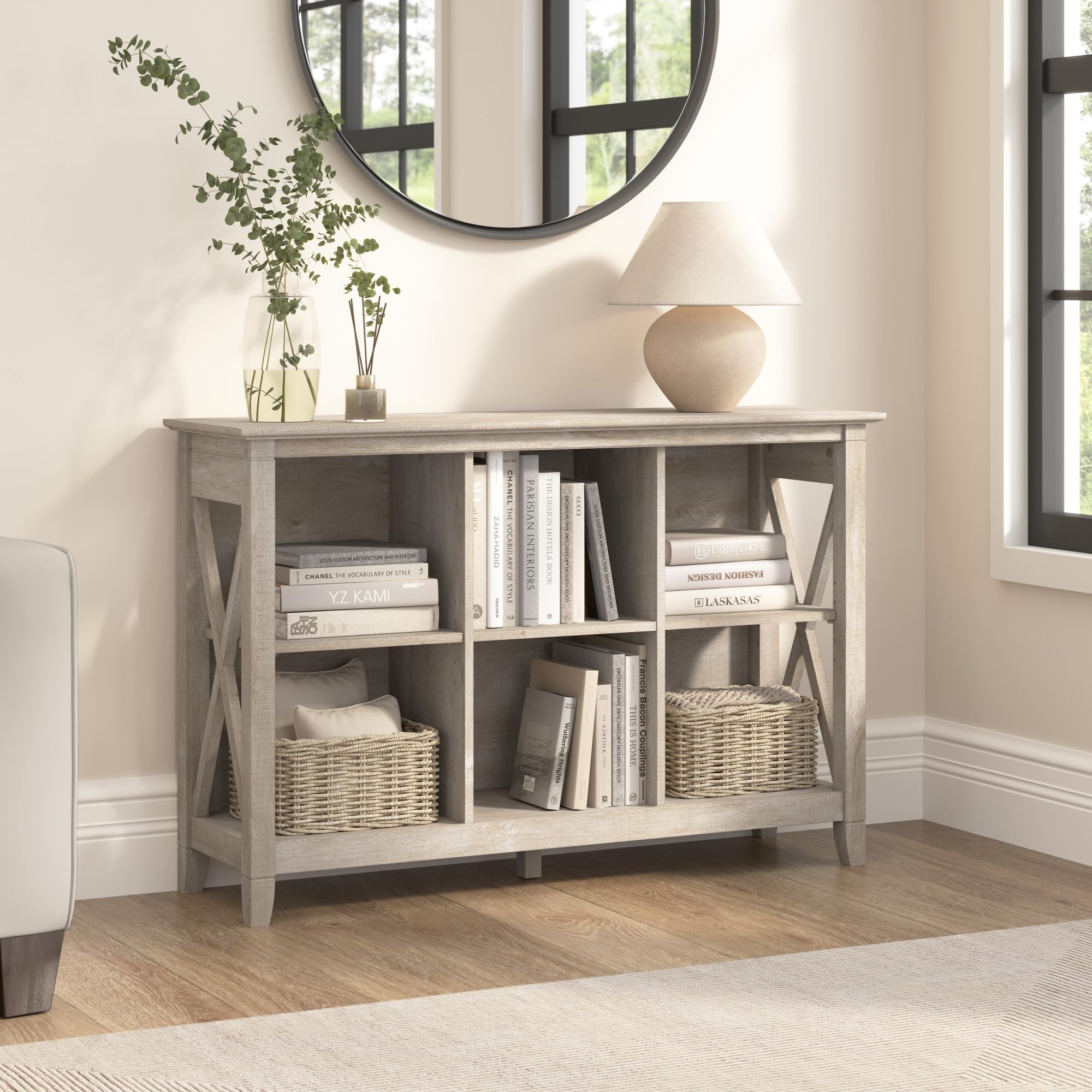 Bush Furniture Key West 6 Cube Bookcase in Washed Gray, Small Organizer for Home Office, Living Room, and Entryway