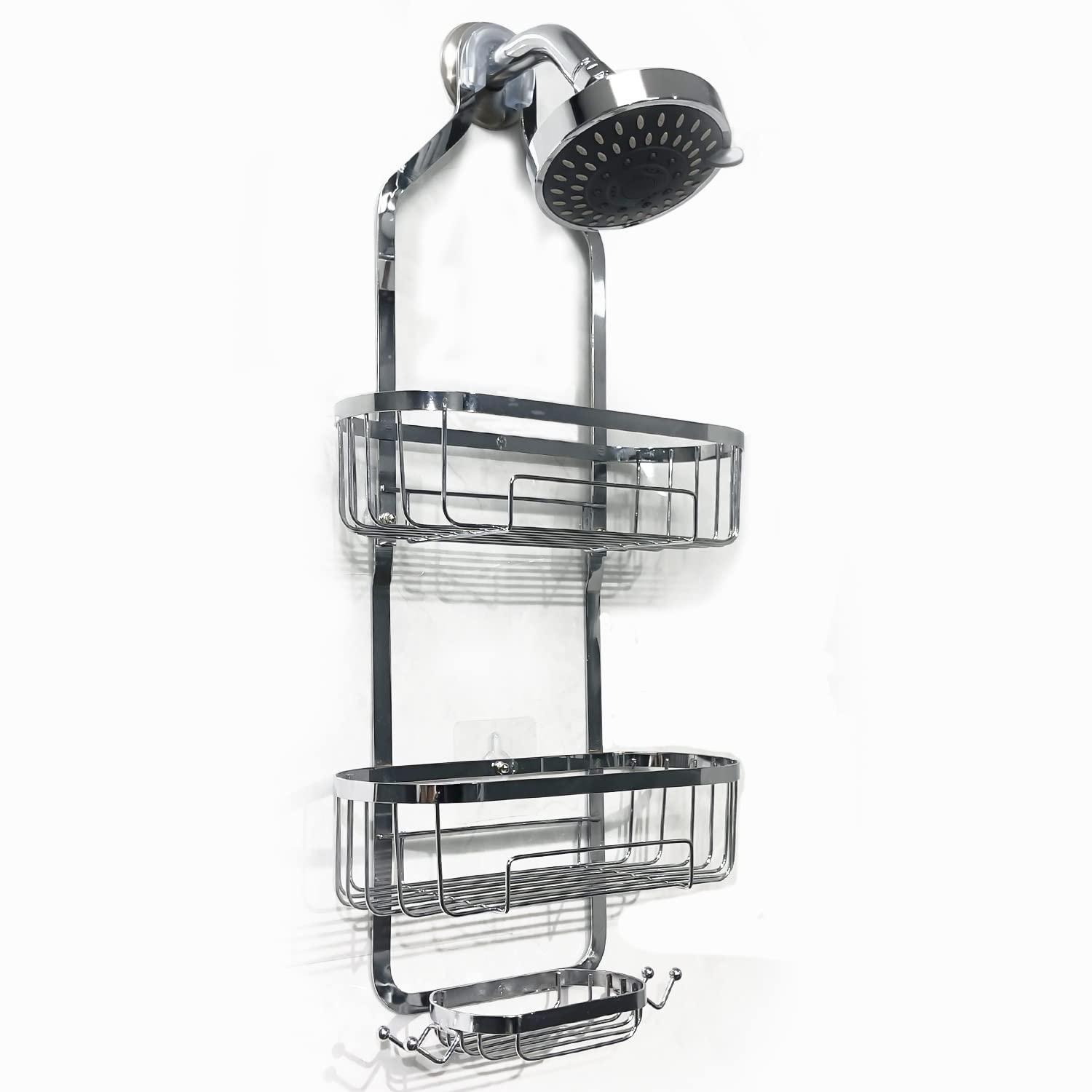 HOPOPRO Hanging Shower Organizer, Over Head Shower Caddy Bathroom Shower Storage Rack Basket with Hooks for Sponge or Towels No Drilling & Rustproof, Chrome