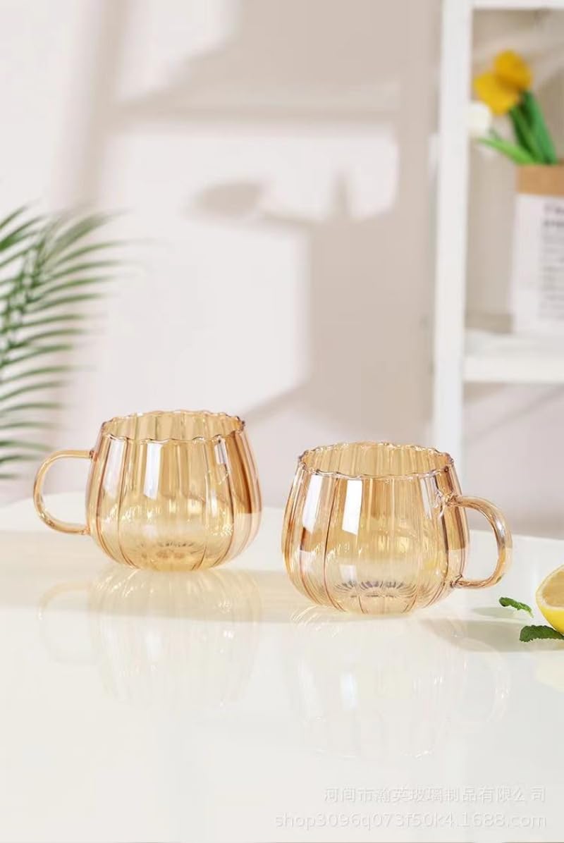 RYUHYF Mug Cup, Glass Cup,Coffee Cup,Tea Cup,Juice Cup, Petal Cup,350ml,Set of 1(Amber)