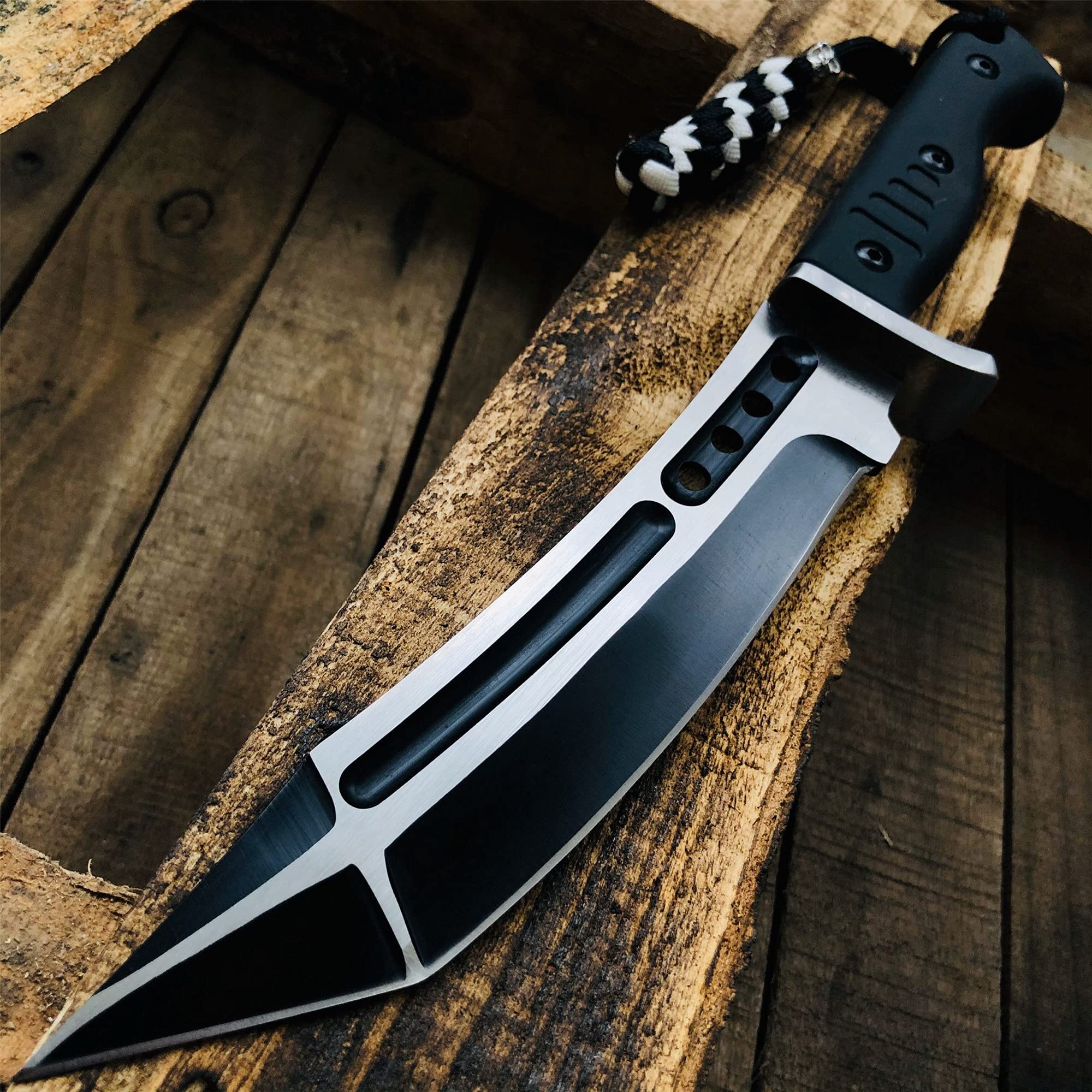 AULAKNIV 12 Inch Heavy Outdoor Tactical Survival Hunting Knife - Katana Samurai Tanto, Camping Fixed Blade Knives with Sheath