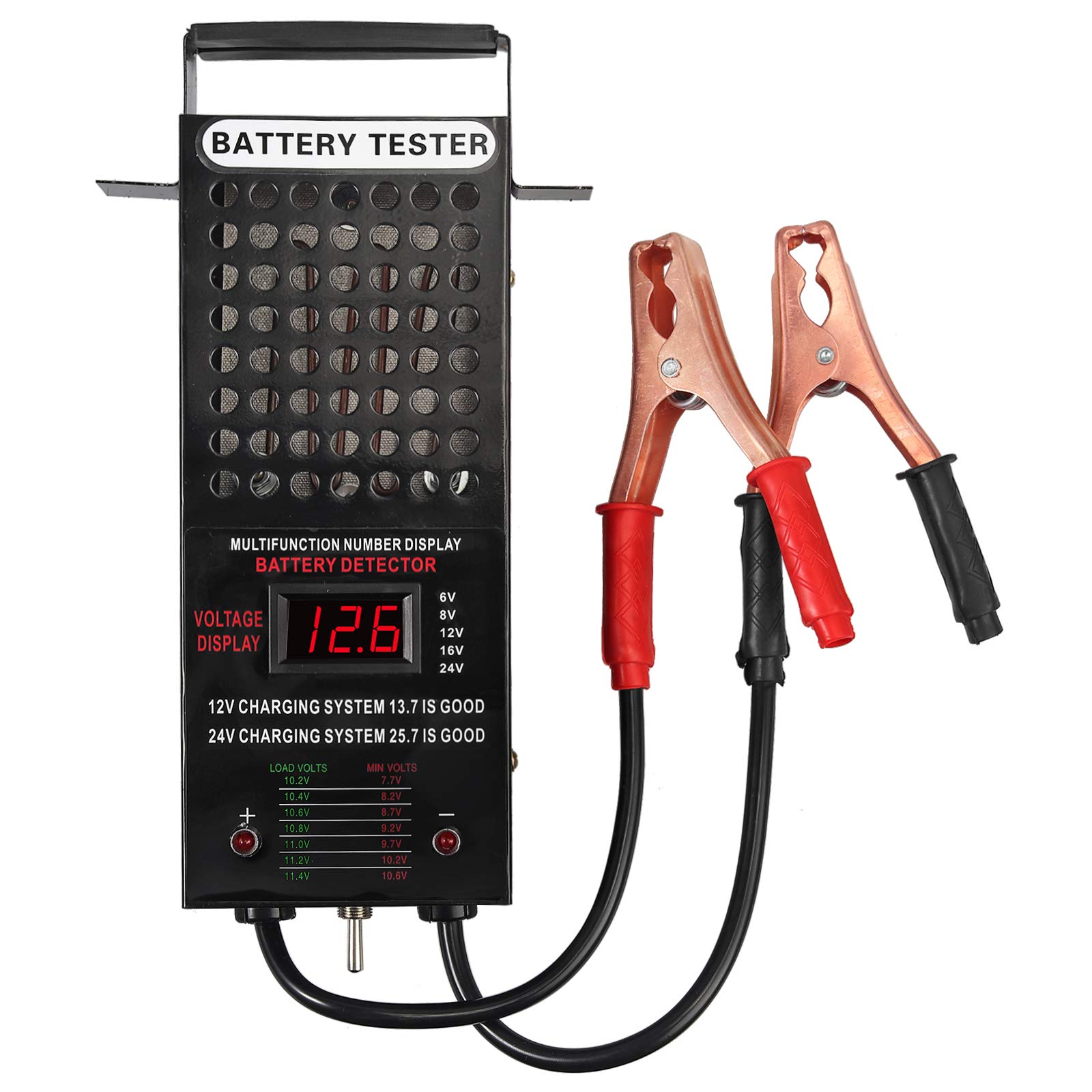 AUTOUTLET Automotive Battery Load Tester and Voltmeter 6/8/12/16/24V Car Battery Voltage Tester with LED Indicator & LCD Display for All Batteries of Cars, RVs, Motorcycles, ATV, Boats