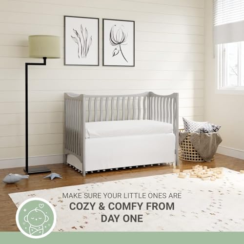 Tadpoles Crib Skirt with Tassel | 28" x 52" with a 14" Drop | Made of 100% Softly Brushed Microfiber Polyester | Easy to Care for | Soft, Smooth, Breathable & Durable | Ideal for Babies | White