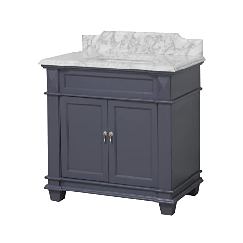 Elizabeth 36-inch Bathroom Vanity (Marine Gray/Carrara): Includes Marine Gray Cabinet with Authentic Italian Carrara Marble Countertop and White Ceramic Sink