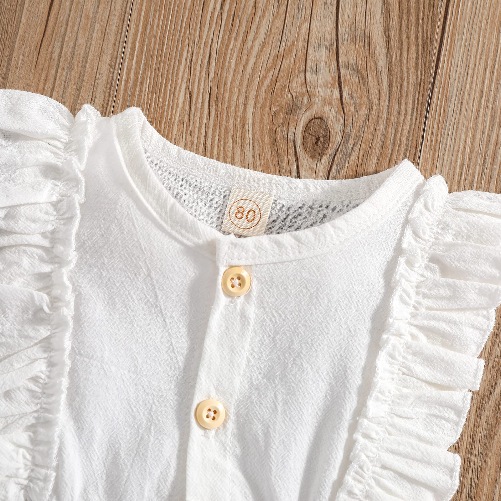 Cudilica Toddler Baby Girls Summer Dress Sleeveless Ruffle Solid Cotton Linen Button Princess Dresses Headband Infant Set (White, 6-12 Months)