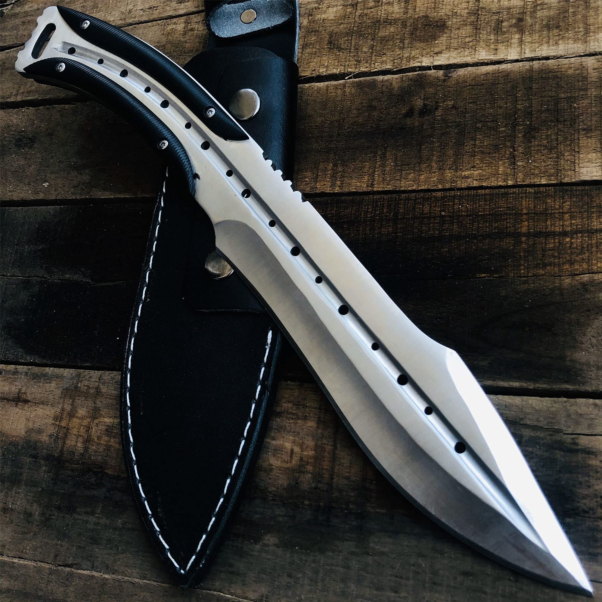 AULAKNIV Collect Customized Full Tang Fixed Blade D2 Steel Perfect Tactical Design 12.5" Bowie Knives Tactical,Hunting,Survival,Camping Tools W/Leather Sheath