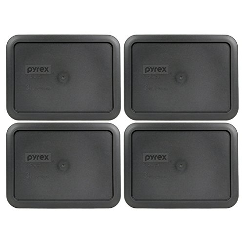 Pyrex 7210-PC Rectangle 3 Cup Charcoal Grey Plastic Storage Lid, Made in USA - 4 Pack