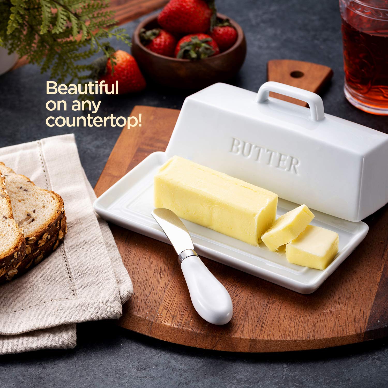 Butter dish set N salt and pepper shaker set Bundle [White]