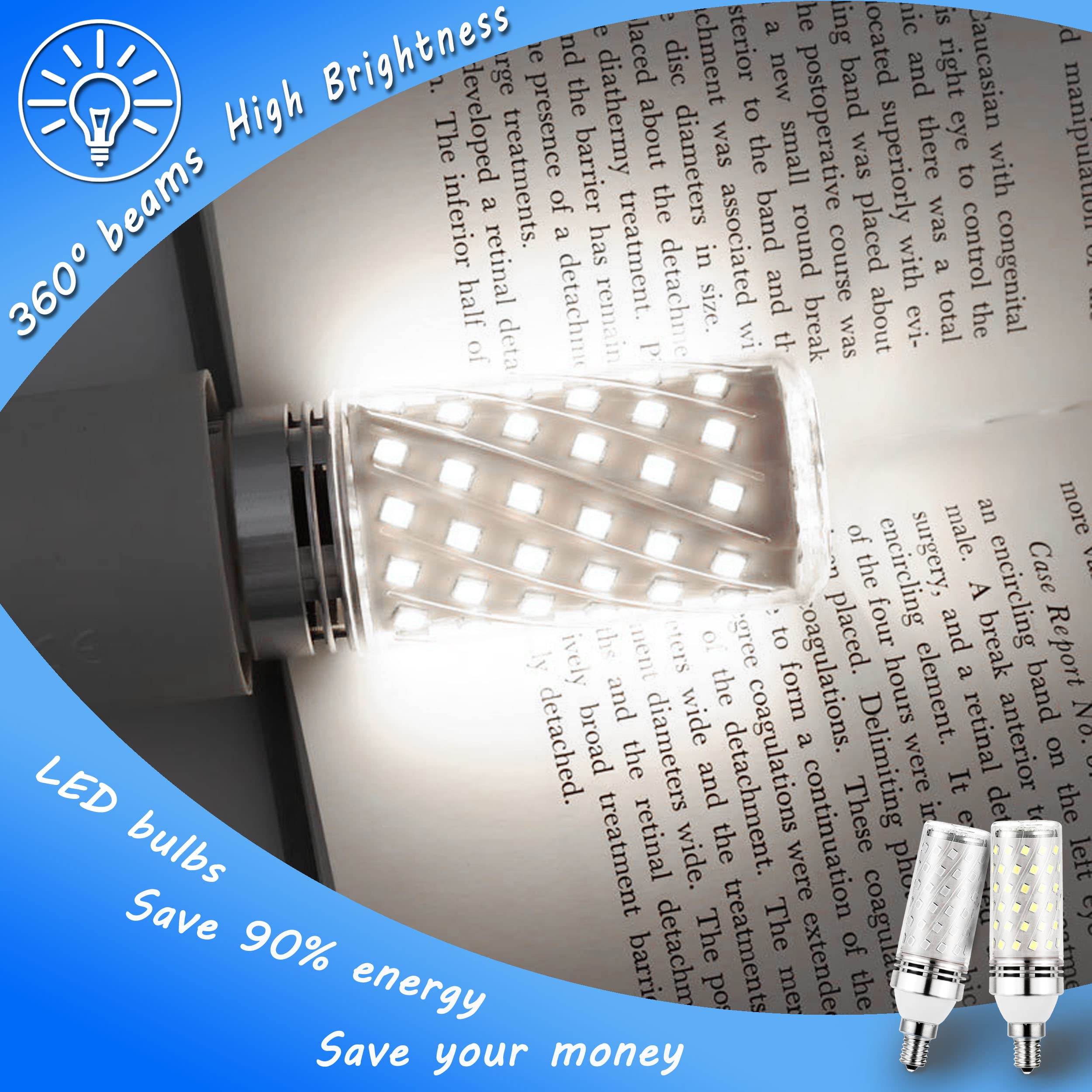 Heifymi E12 100W Led Candelabra Bulbs Replacement, 6000k Daylight Bright White, E12 12W Led Candle Light Bulbs T6 C7 1200lm, E12 Base Chandelier Pendant Ceiling Fan Bulbs, Non-Dimmable, 4Pack