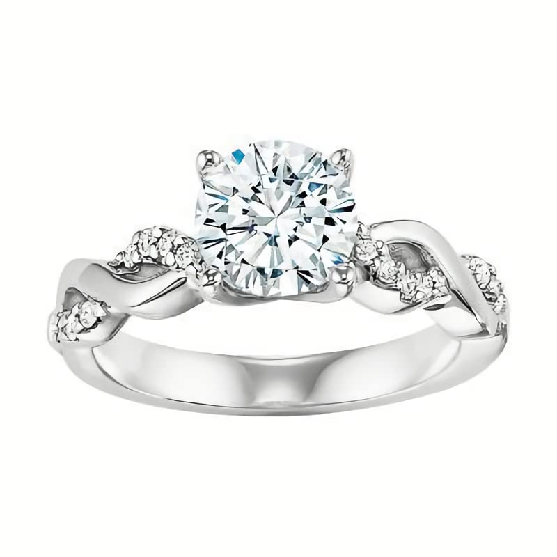 Auldey Engagement Rings For Women 1.2CT Twisted Platinum Plated Silver Ring Mossanite Wedding Ring for Her Size 6-9,7