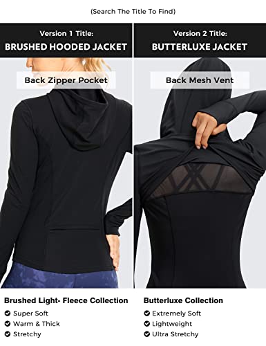 CRZ YOGA Women's Brushed Full Zip Hoodie Jacket Sportswear Hooded Workout Track Running Jacket with Zip Pockets Black Medium