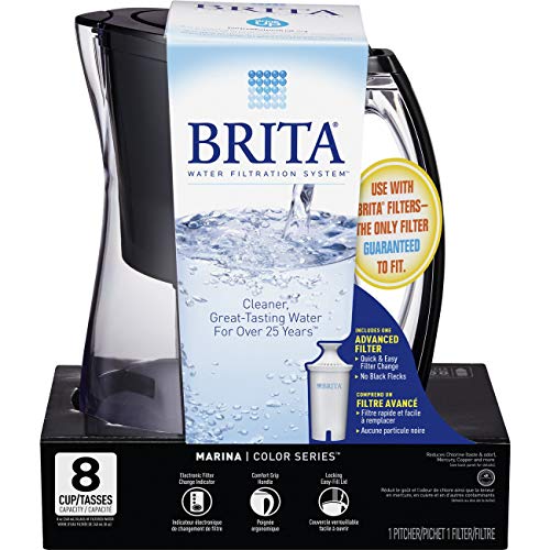 Brita Medium 8 Cup Water Filter Pitcher with 1 Standard Filter, BPA Free β Marina, Black