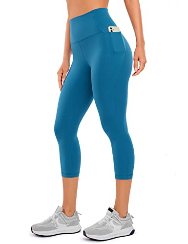 CRZ YOGA Womens Butterluxe Workout Capri Leggings with Pockets 21 Inches - High Waisted Gym Athletic Crop Yoga Leggings Super-Sonic Blue Medium