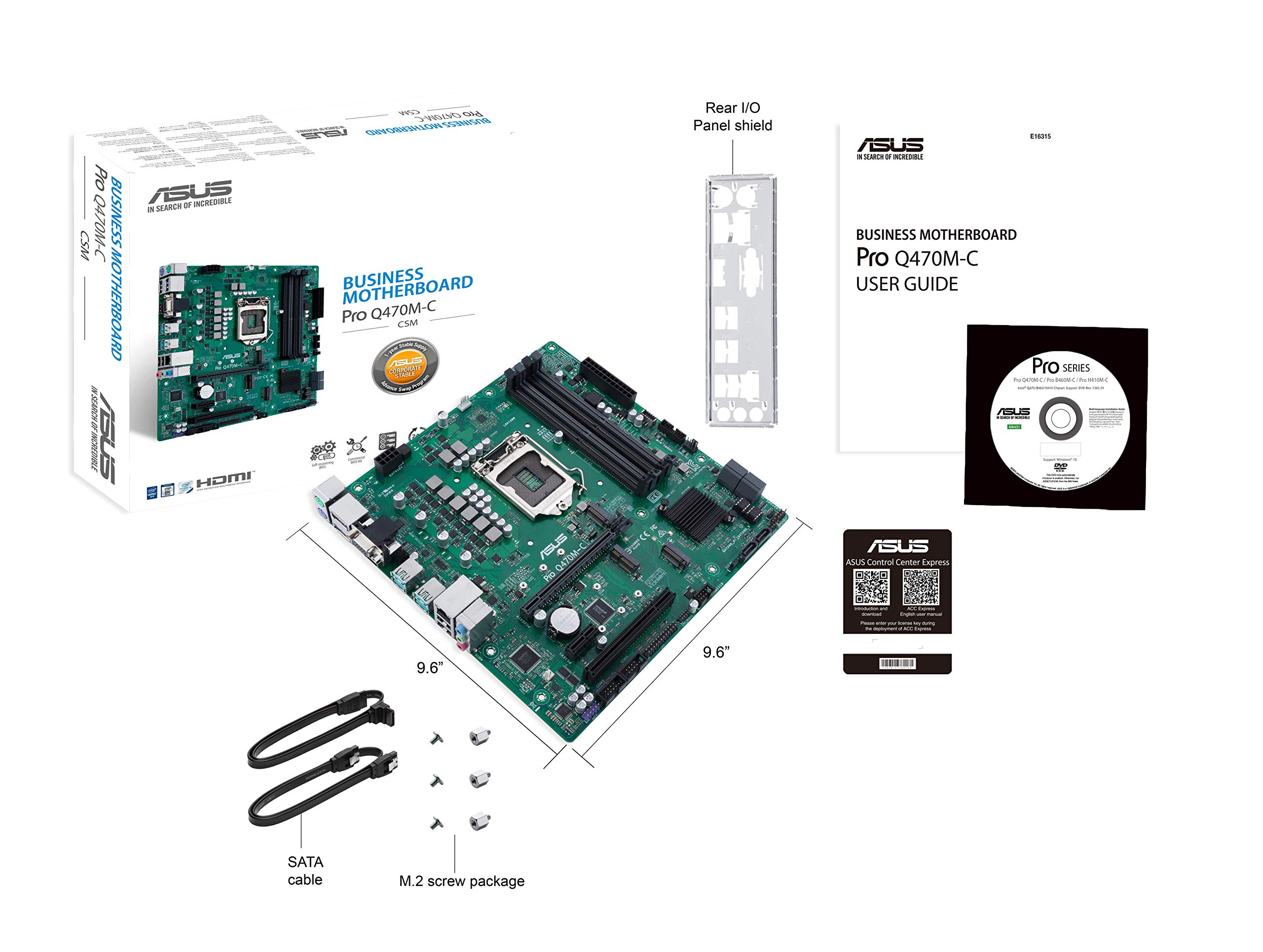 ASUS PRO Q470M-C/CSM LGA1200 (IntelĀ® 10th Gen) uATX Commercial Motherboard (Intel vPro, Intel LAN, 2xDisplayPorts, HDMI/D-Sub,TPM, LPC debug Header and ASUS Control Center Express)
