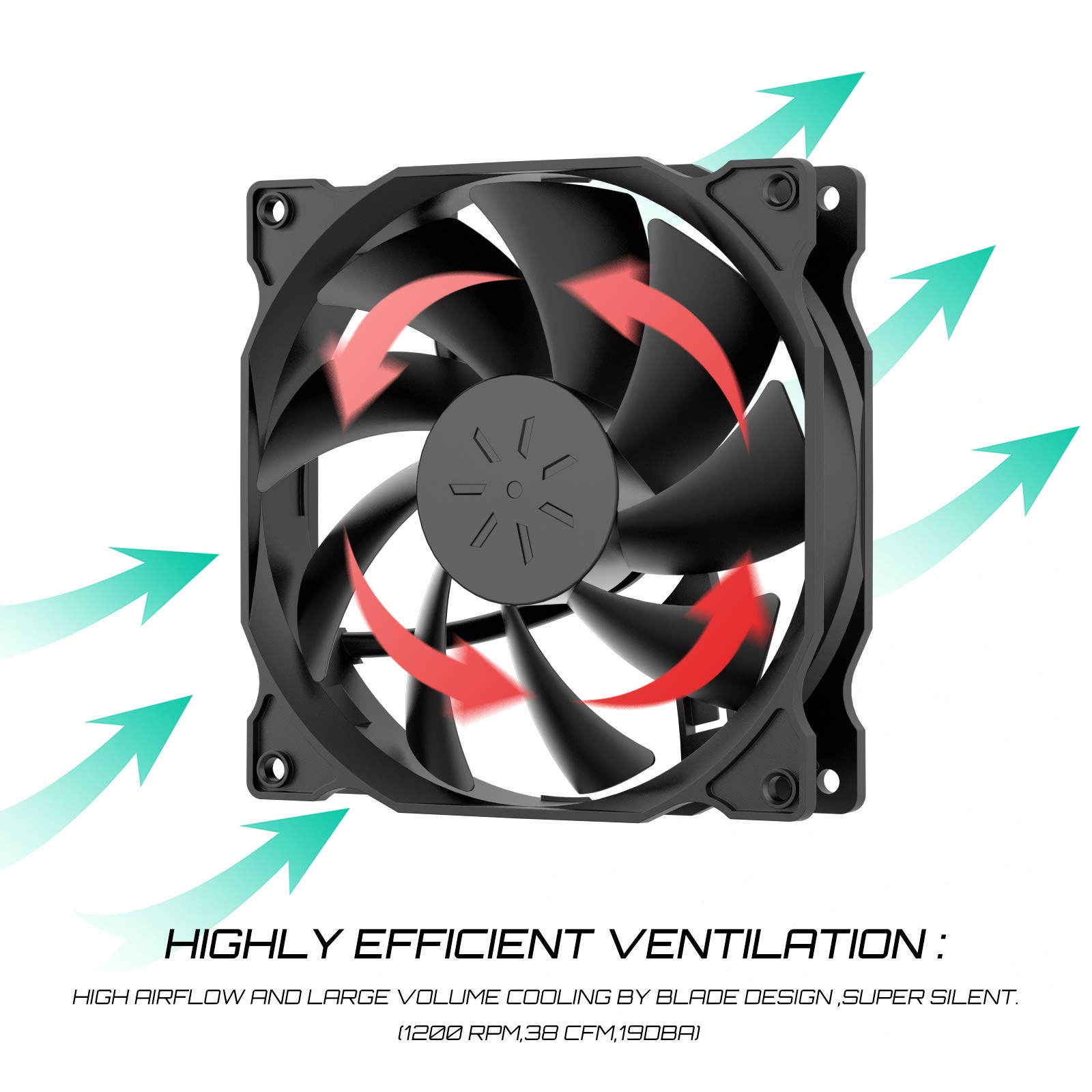 uphere 3-Pack Long Life Computer Case Fan 120mm Cooling Case Fan for Computer Cases Cooling,12BK3-3