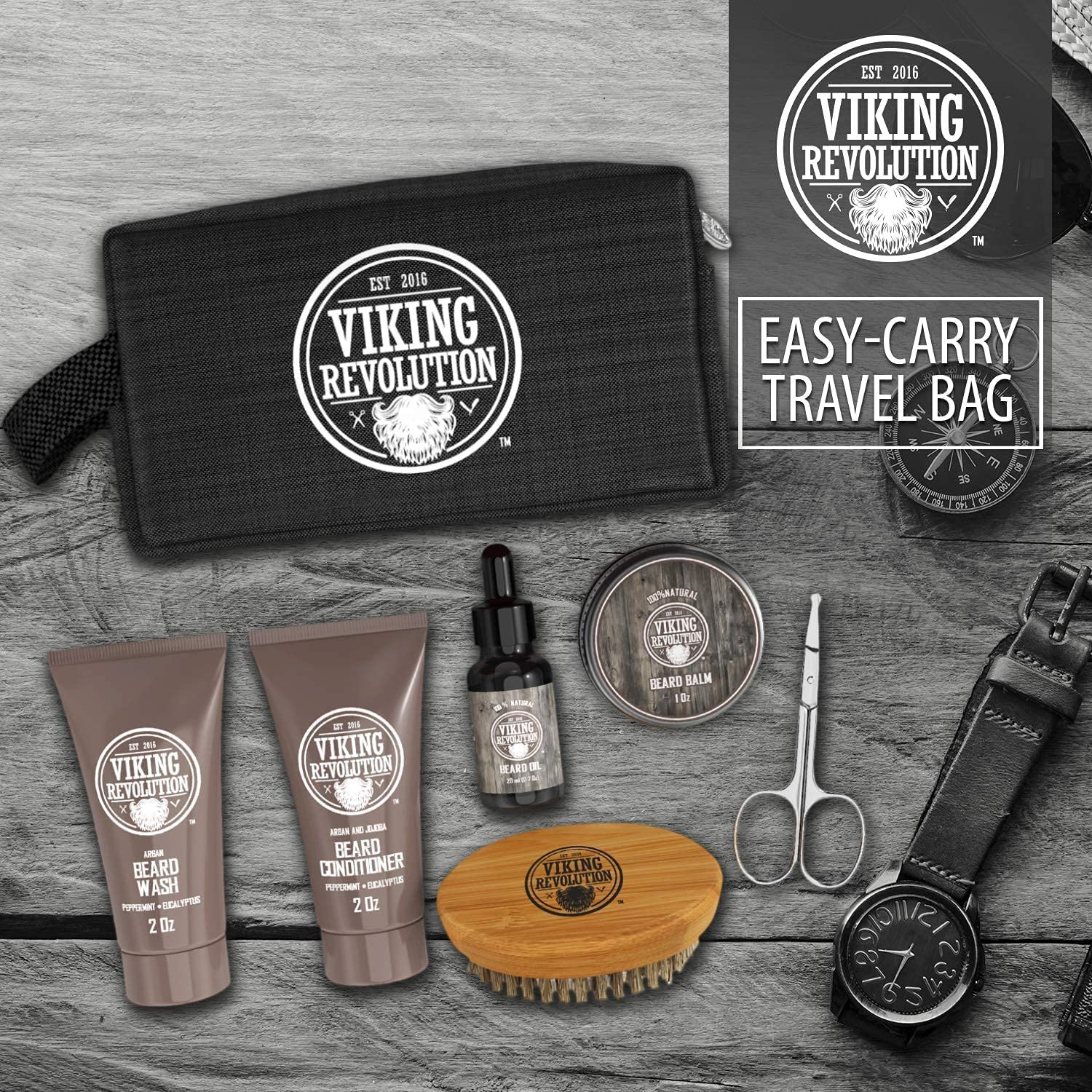 Beard Care Kit for Men Gift - Beard Grooming Kit Contains Travel Size Beard Oil, Beard Balm, Beard Shampoo & Conditioner, Beard Brush and Grooming Scissors - Includes Travel Case (Original)