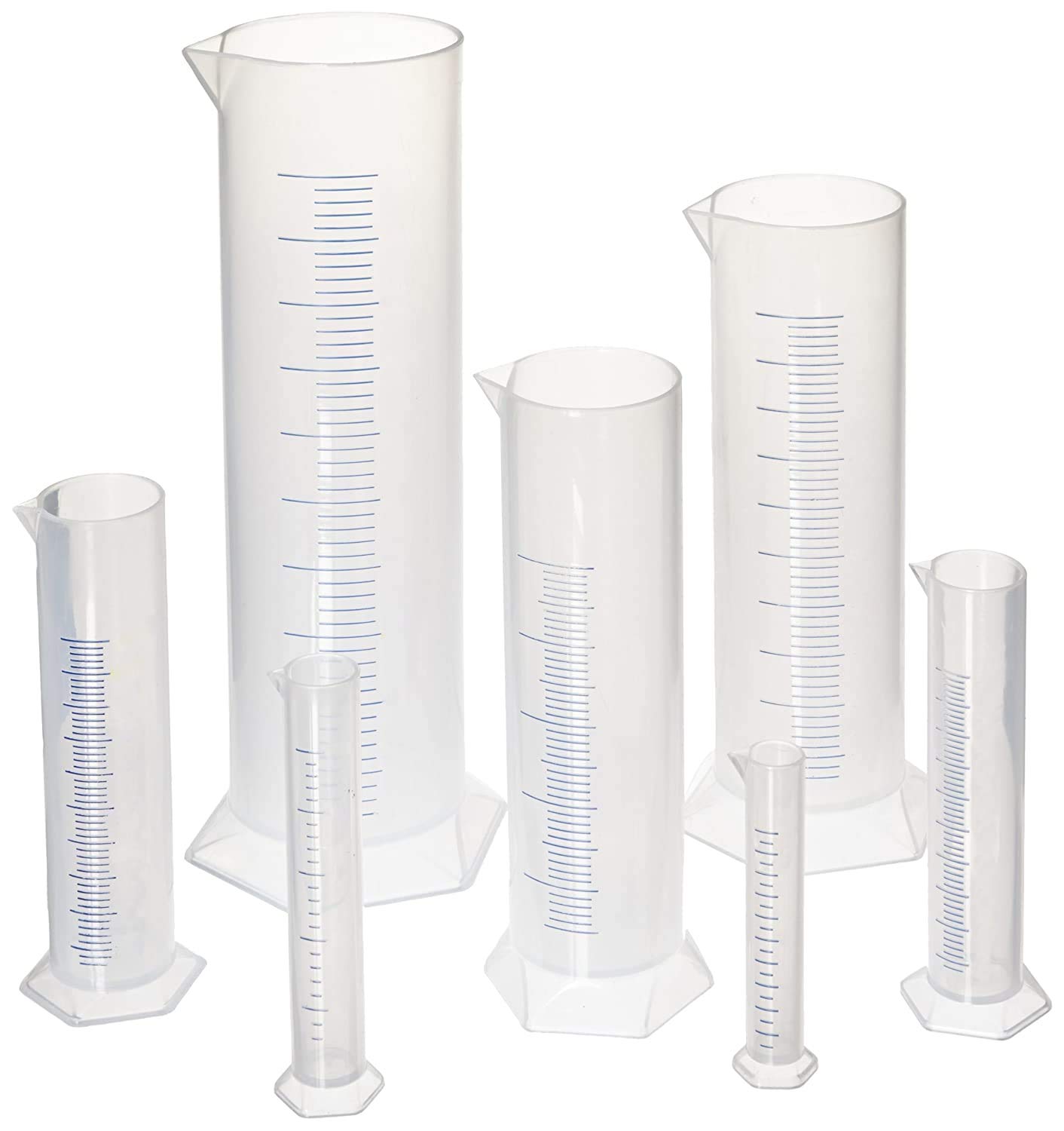 hand2mind Graduated Cylinder Set, Polypropylene Measuring Cylinder, Plastic Graduated Cylinder Container, Lab Equipment, Lab Tubes, Chemistry Science Supplies, School Lab Supplies (Set of 7)