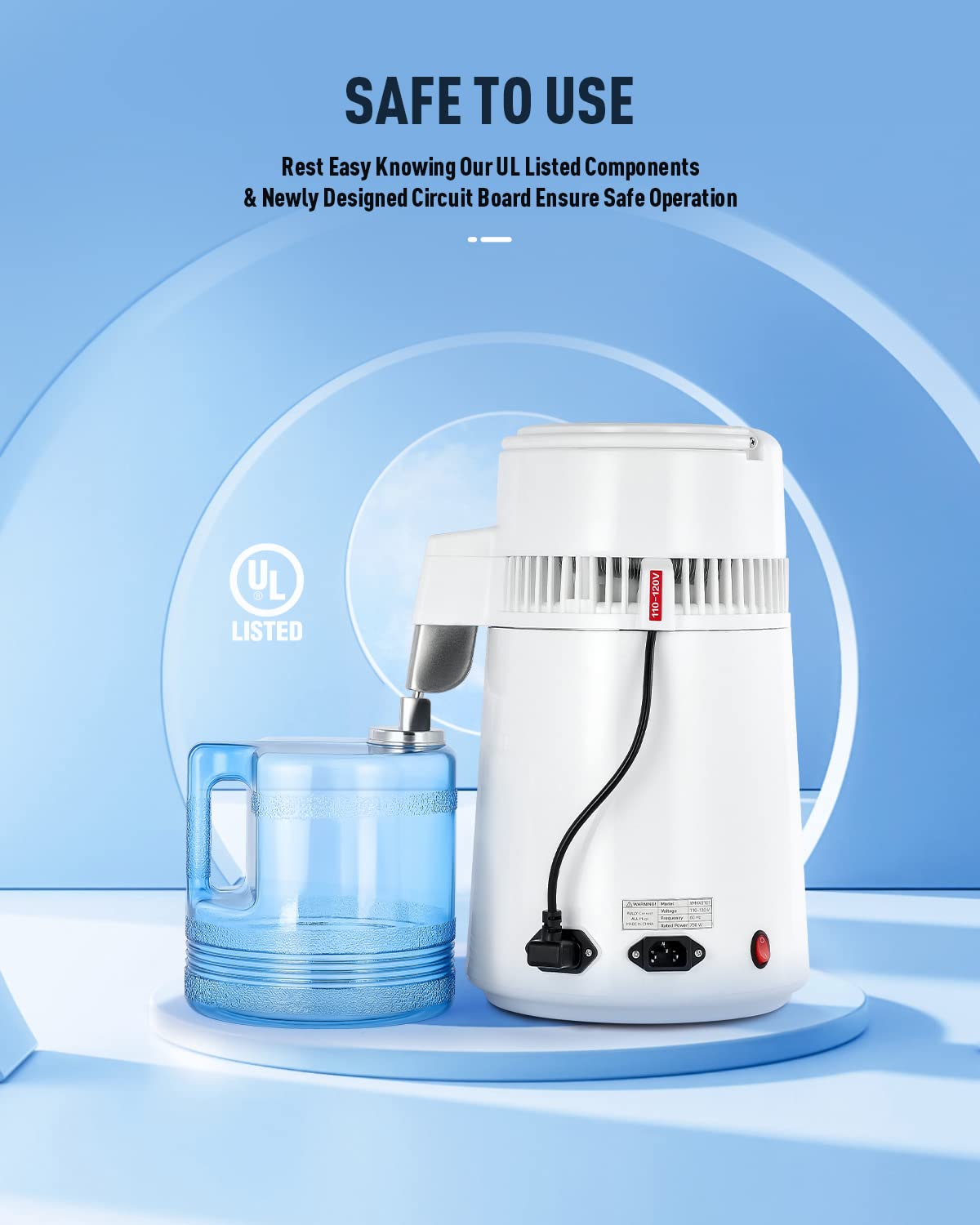 CO-Z 1.1 Gallon Water Distiller, 750W Countertop Home 4L Distilled Clean Water Maker Office Countertop Distiller Water Making Machine, Distill Distilling Water Purifier Distillers