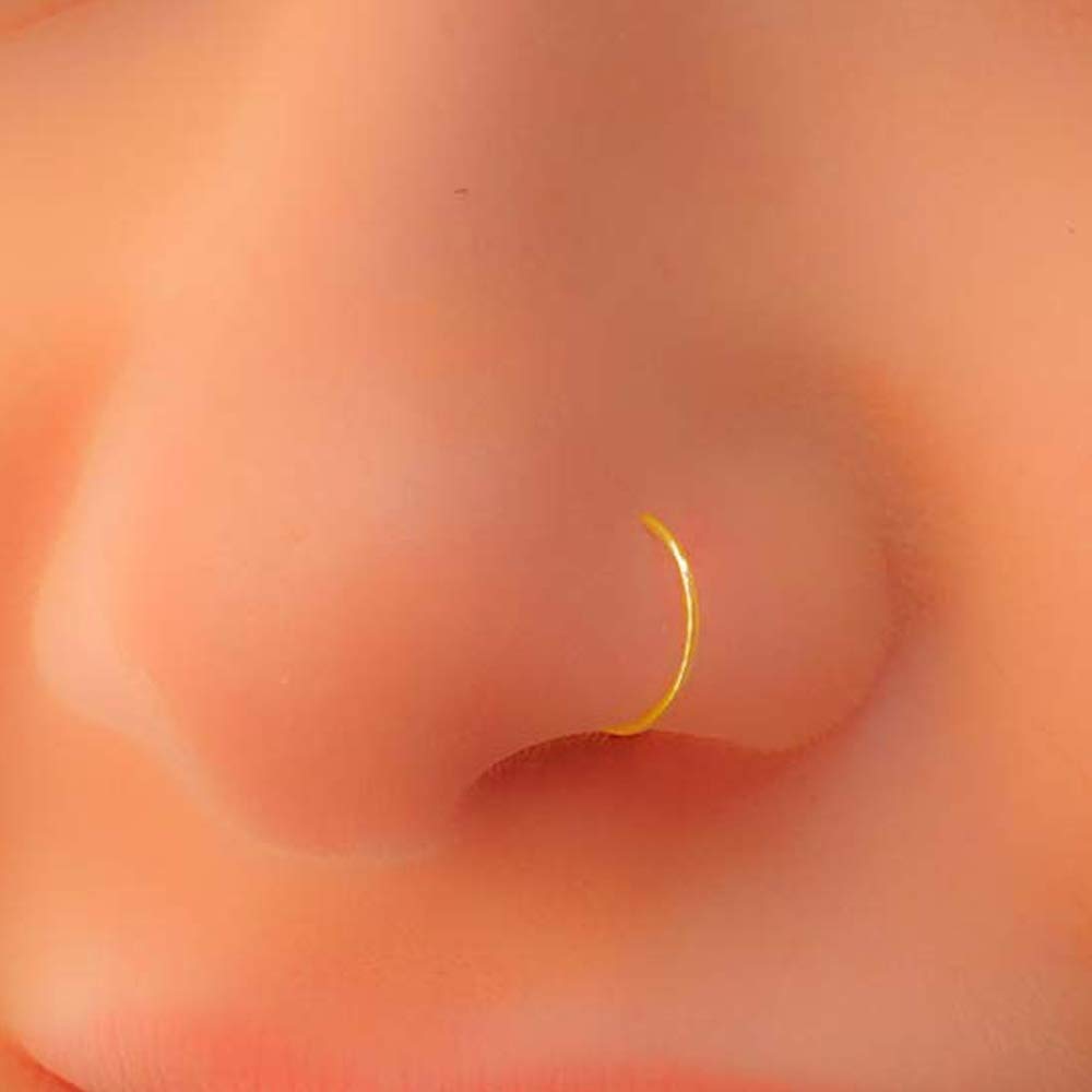 AtoZ Piercing 9KT Solid Yellow Gold 22 Gauge (0.6MM) - 5/16 (8MM) Length Seamless Continuous Hoop Nose Ring