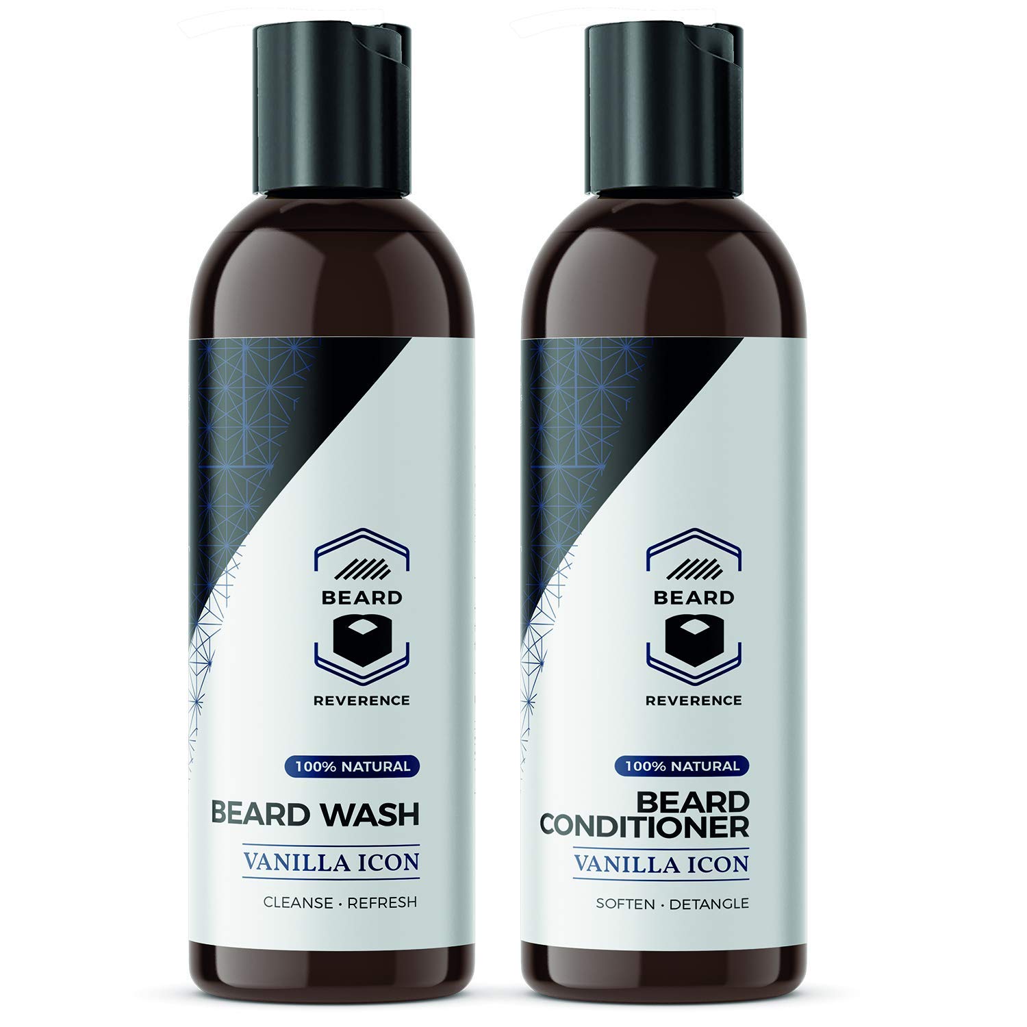Beard Shampoo & Conditioner Set β Includes Free Beard Oil - All Natural Beard Care Softener for Beard Growth w/Argan and Jojoba Oils - Vanilla Scent β 5oz each